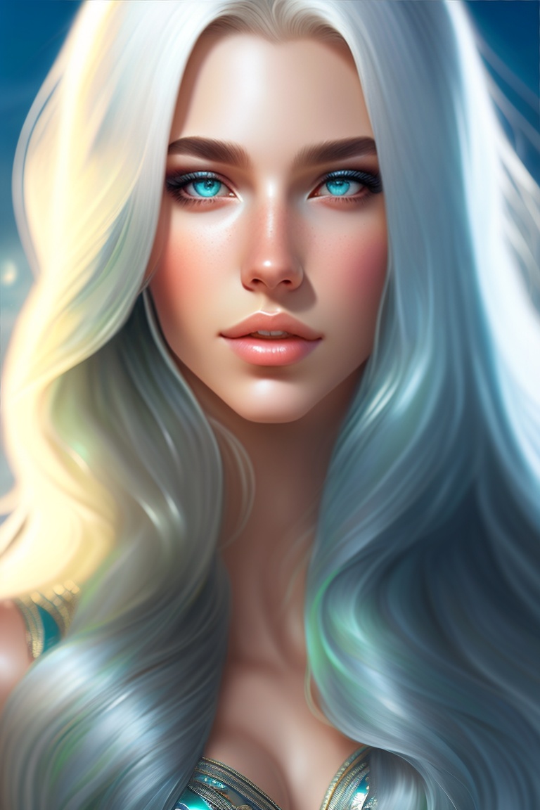 Lexica Beautiful Girl Face Silver Long Hair Blue Eyes Perfect Slim Body Marvel Comics