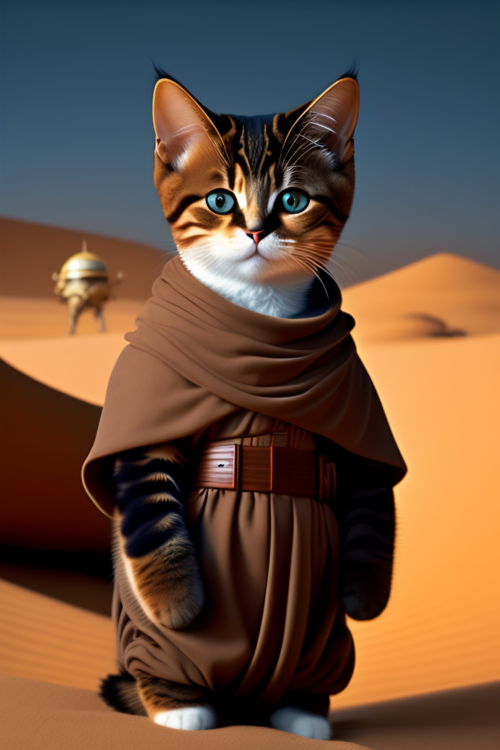 Lexica - Cute cat dressed as jedi, wearling dark brown lobe, on ...