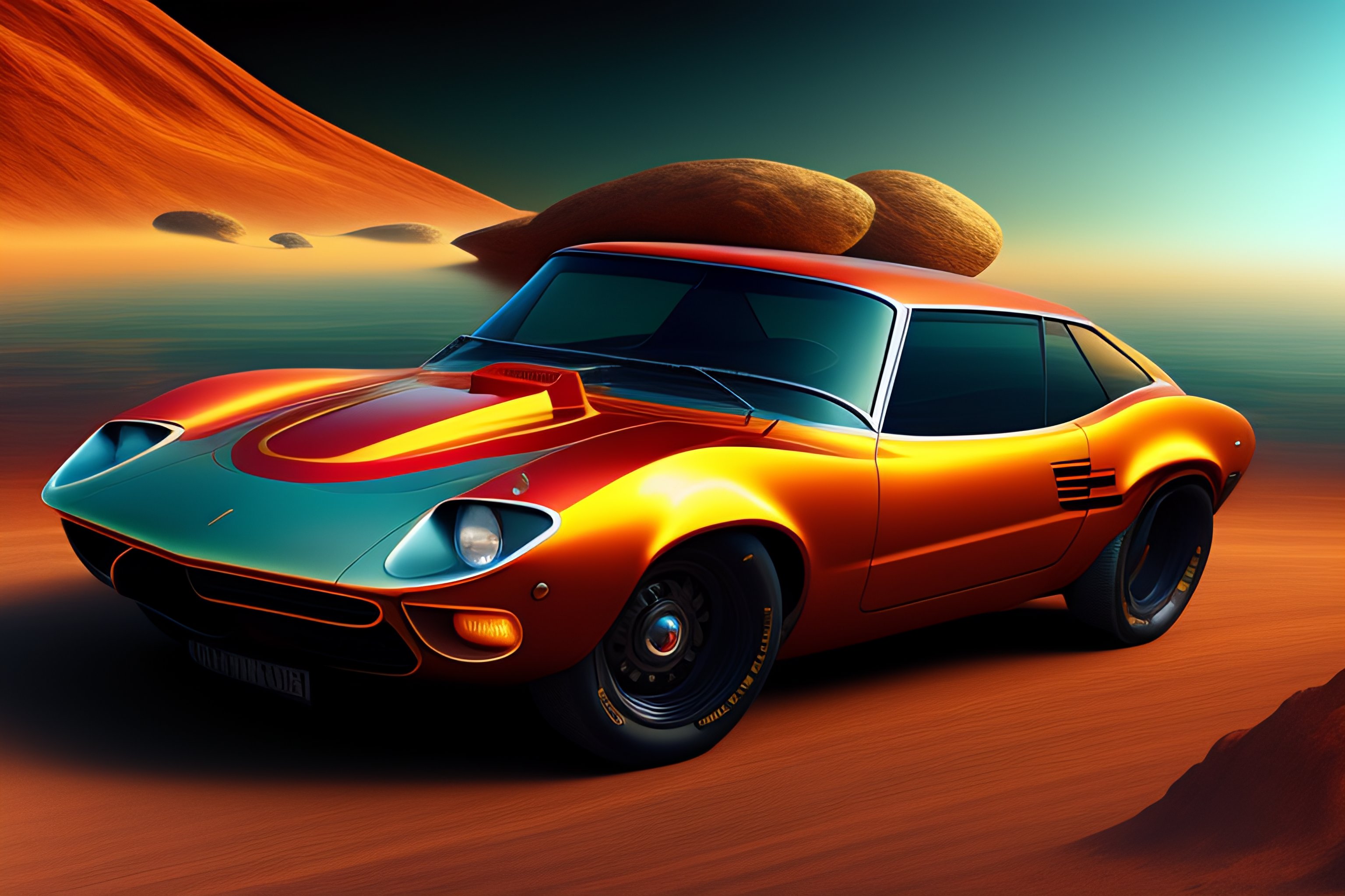 Lexica - Llustration a car on planet jupiter