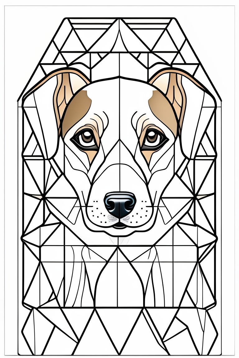 Lexica - Dog Coloring page for adults, bold lines, dark lines,geometric ...