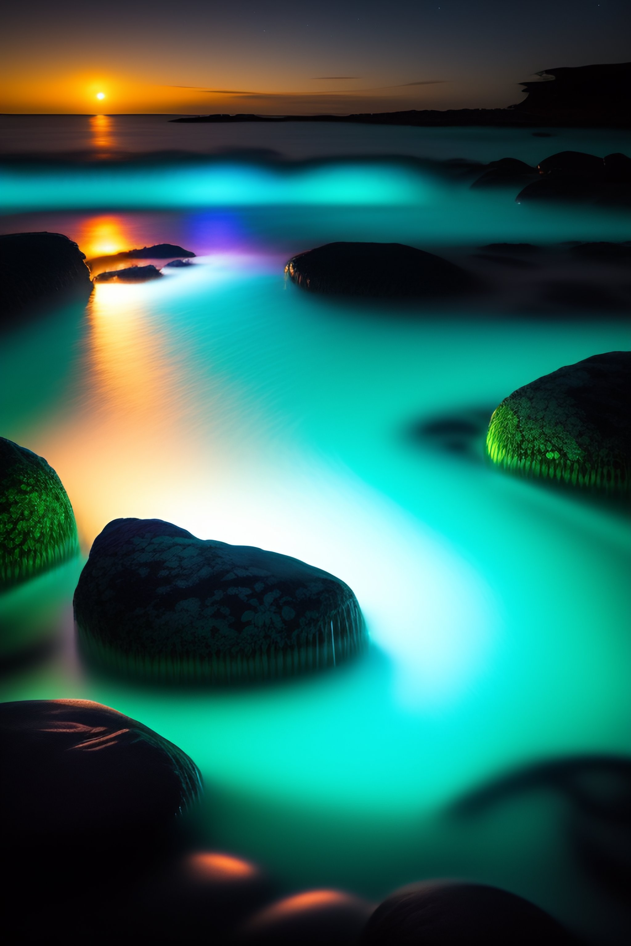 Lexica - Bioluminescent ethereal water elementals nesting in a rock pool