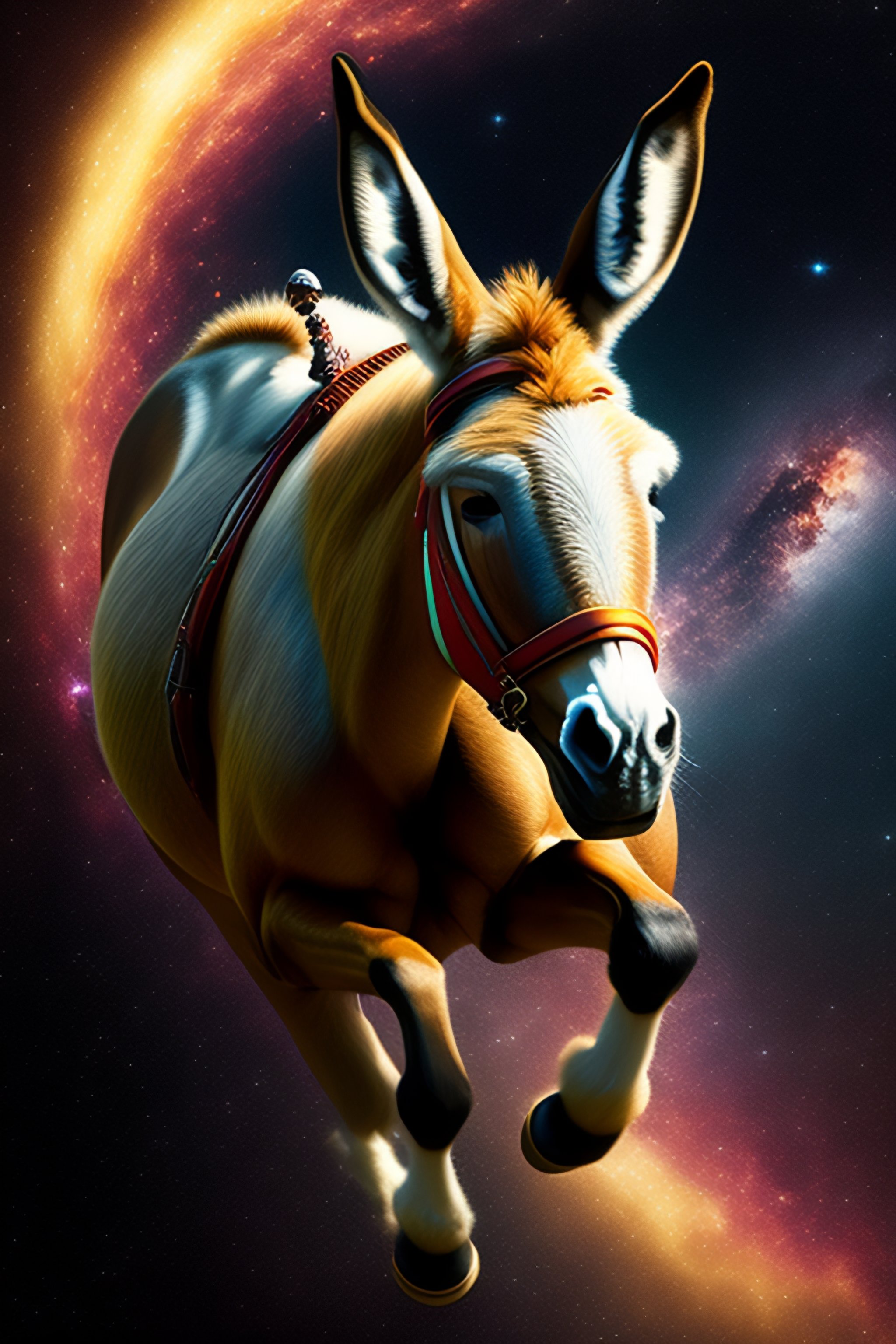 Lexica - Donkey super hero flying in space realistic photo 5mm