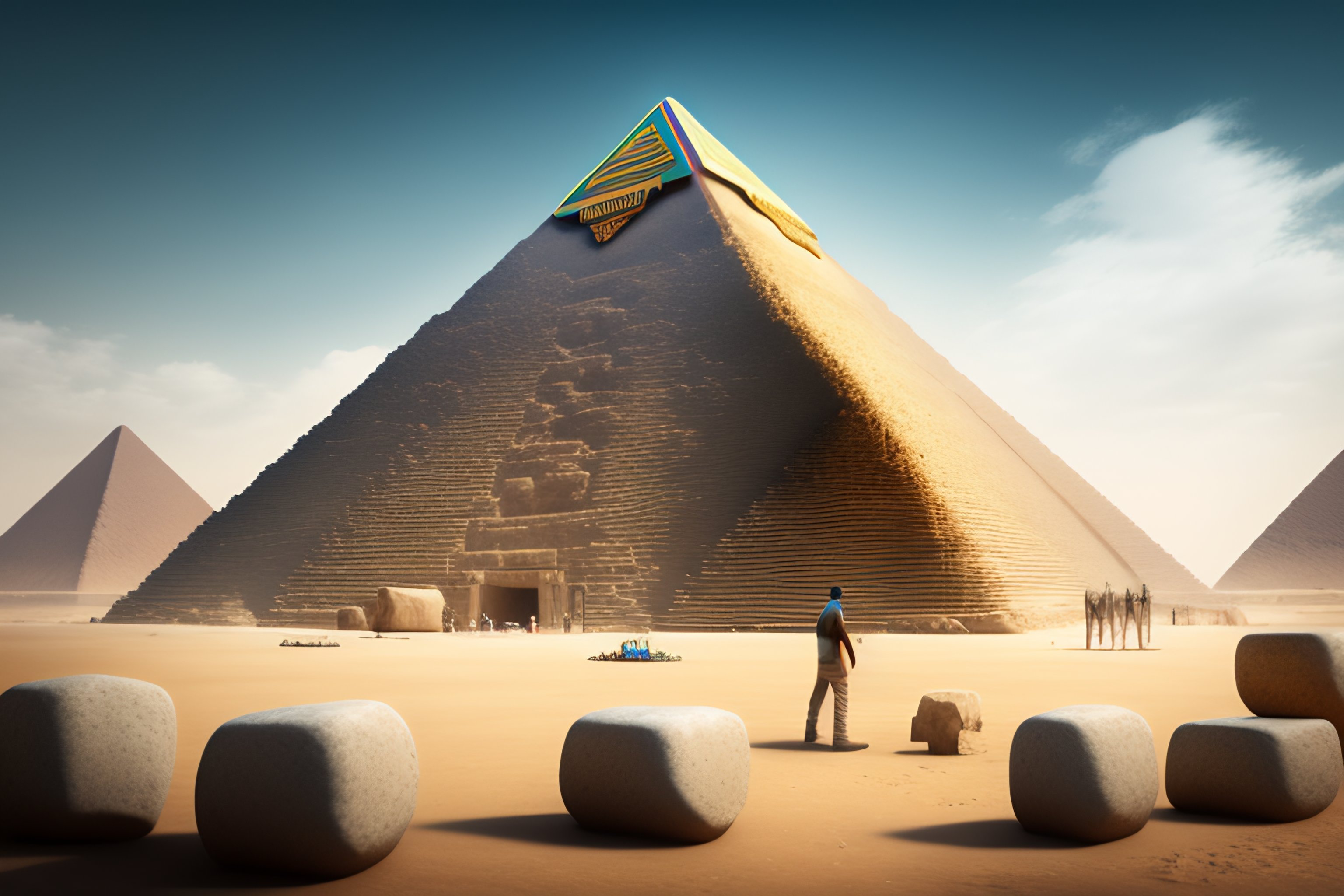 Lexica - A realistic image of an Egyptian pyramide with several workers ...