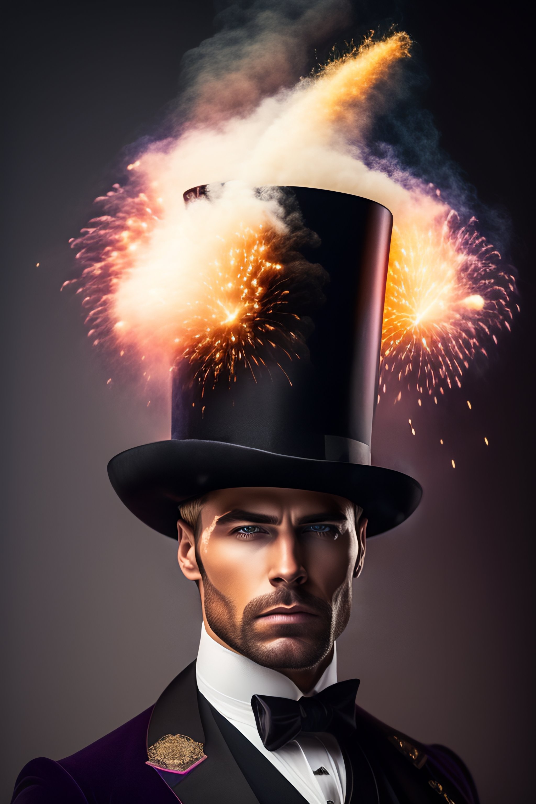 Lexica - A magician's top hat turned bottom up, with fireworks ...