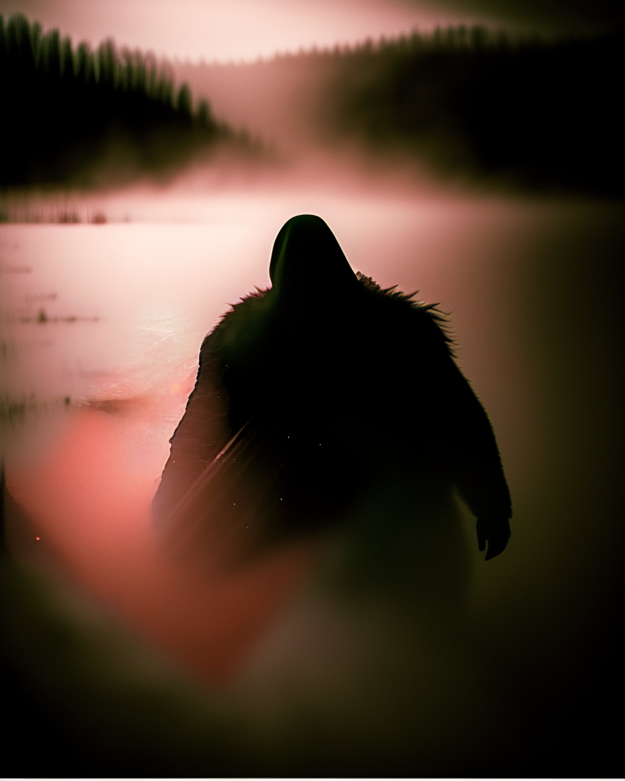 Lexica - Creature cryptid dark obscured by fog, grainy camera, eight arms