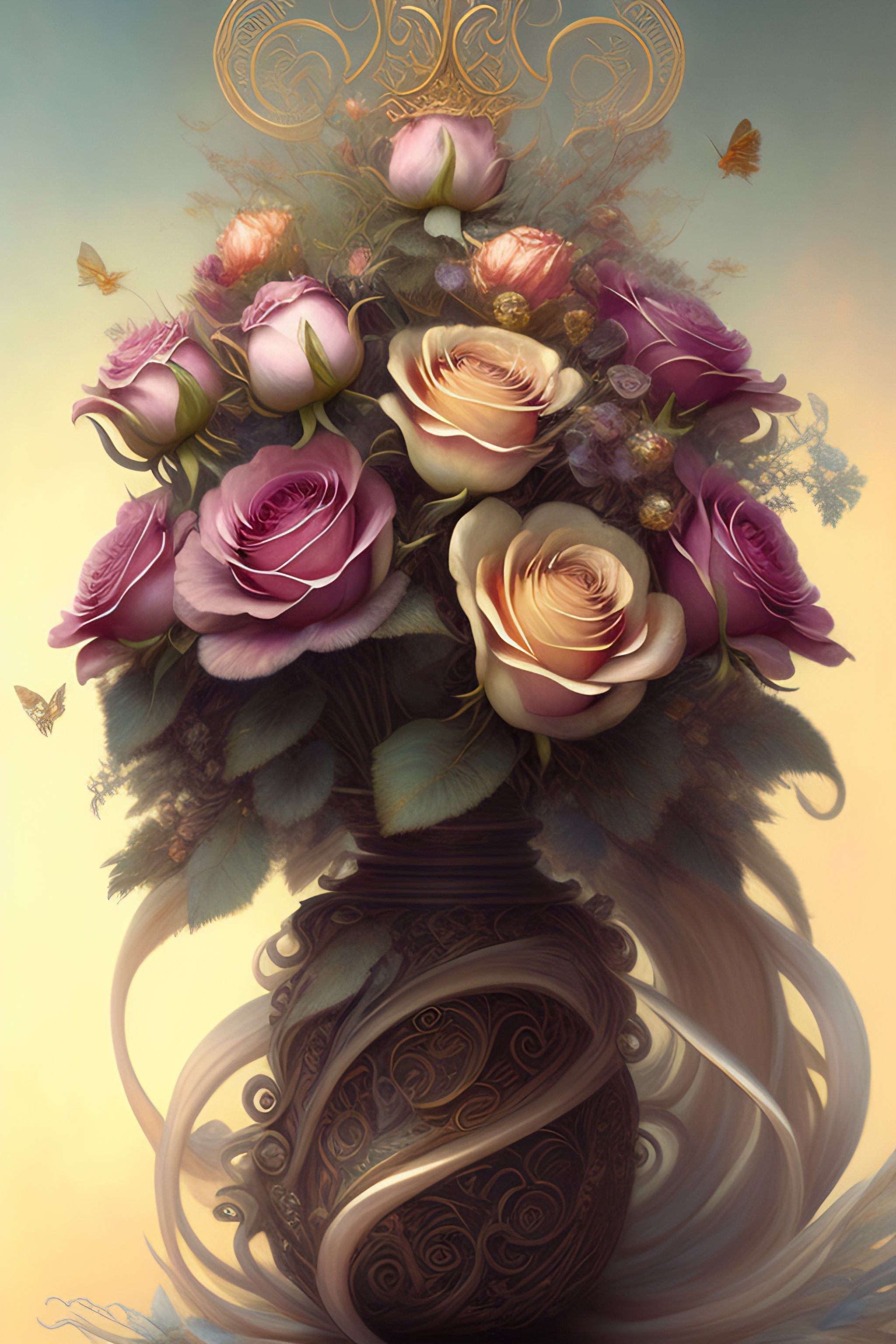 Lexica - Magnificent fantasy stylized rose bouquet , intertwined with ...