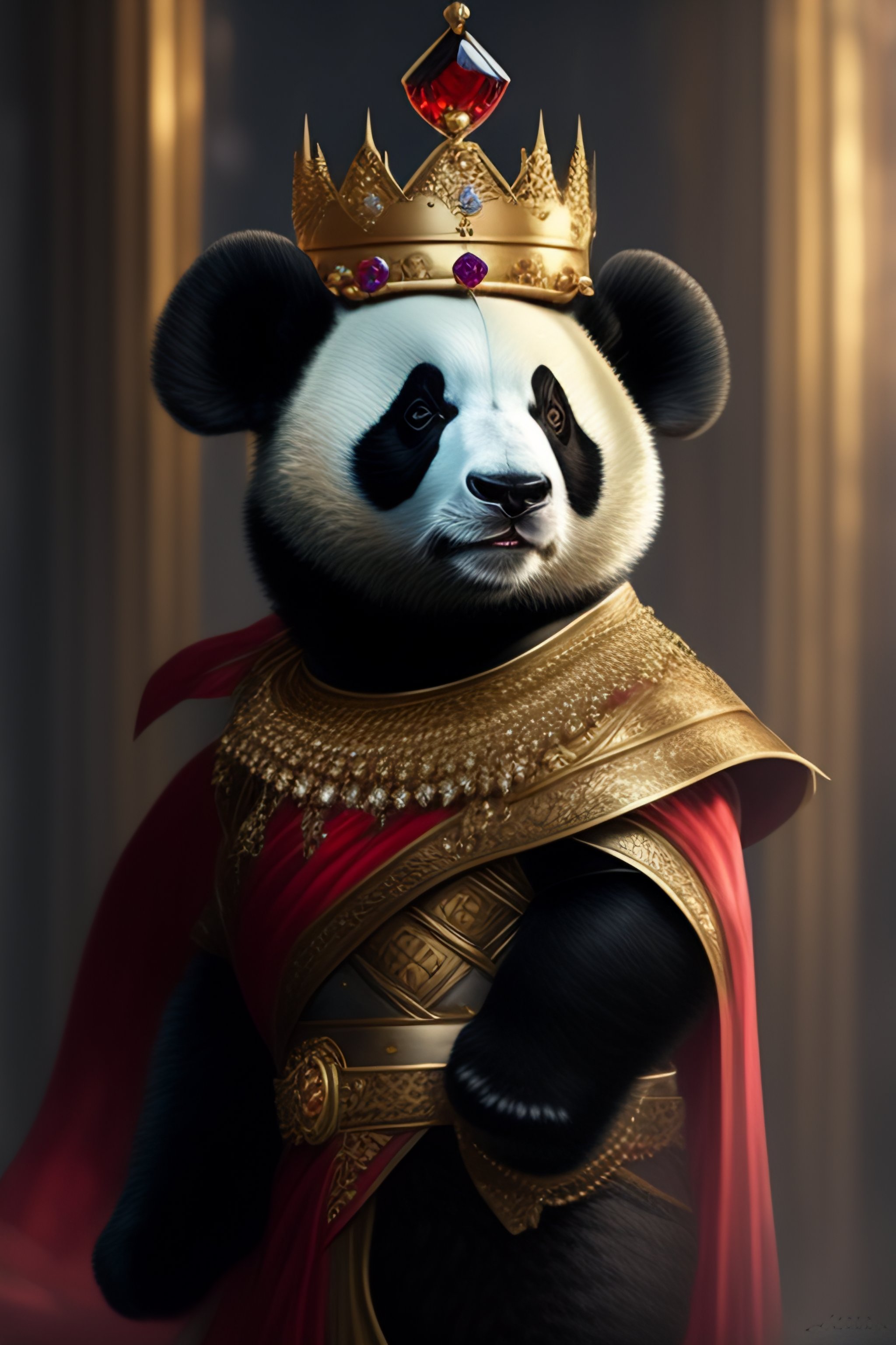 Lexica - Baby panda bear with crown, royal armour and royal jewlery ...