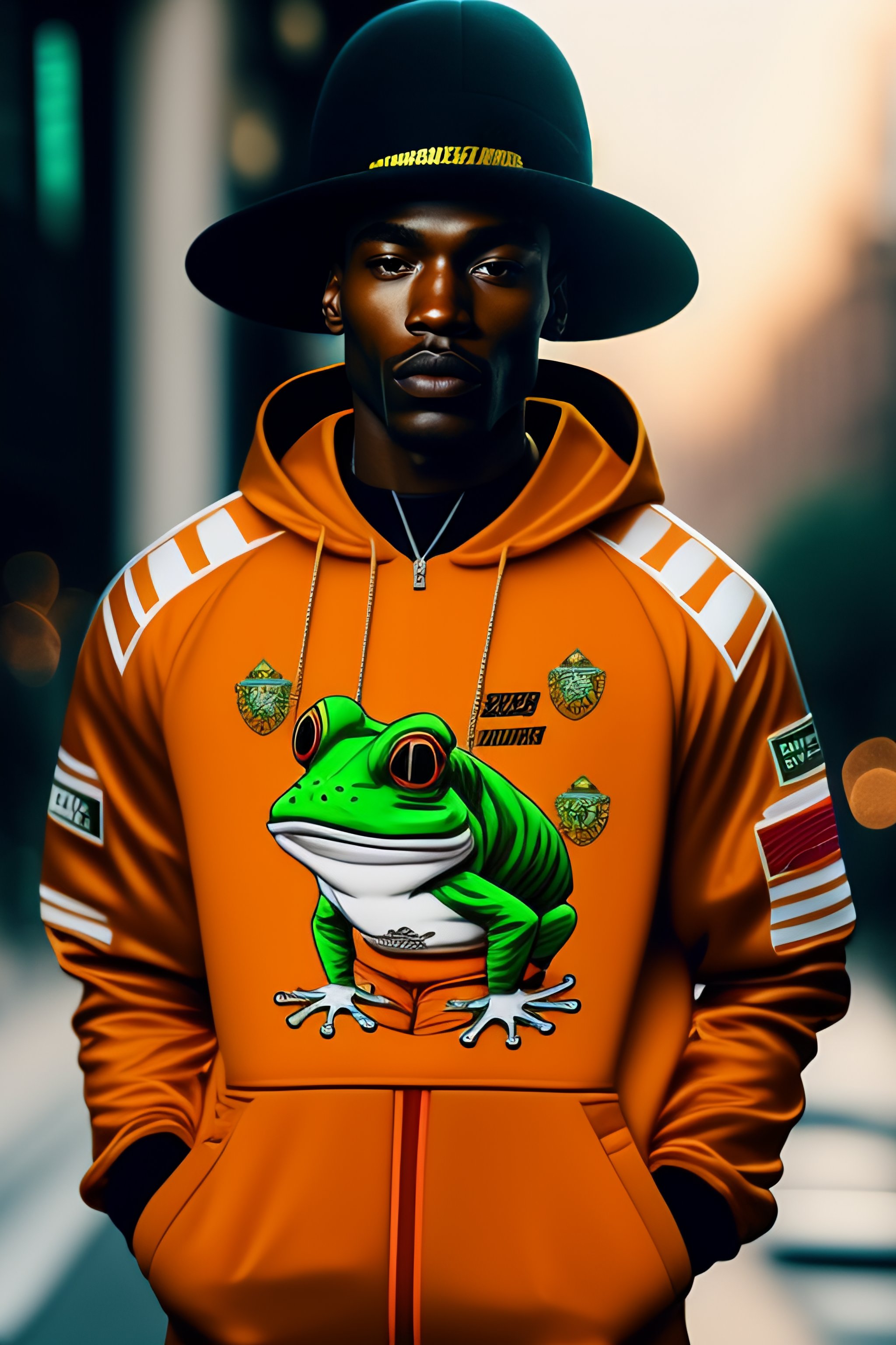 Lexica - Frog pepe, dressing a supreme tracksuit and gold chain