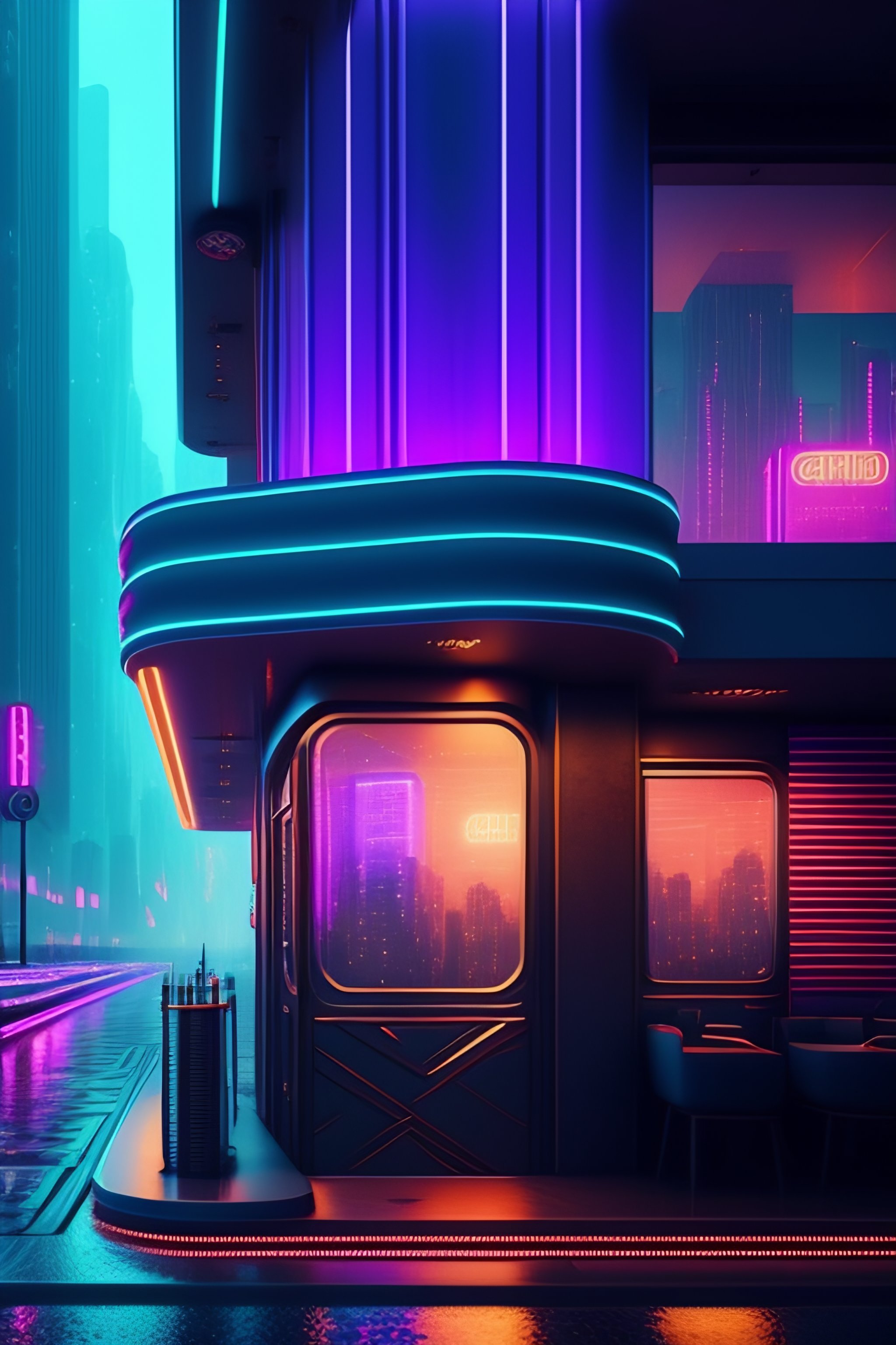 Lexica - Cyberpunk city, skyline, cocktail club door outside, its ...