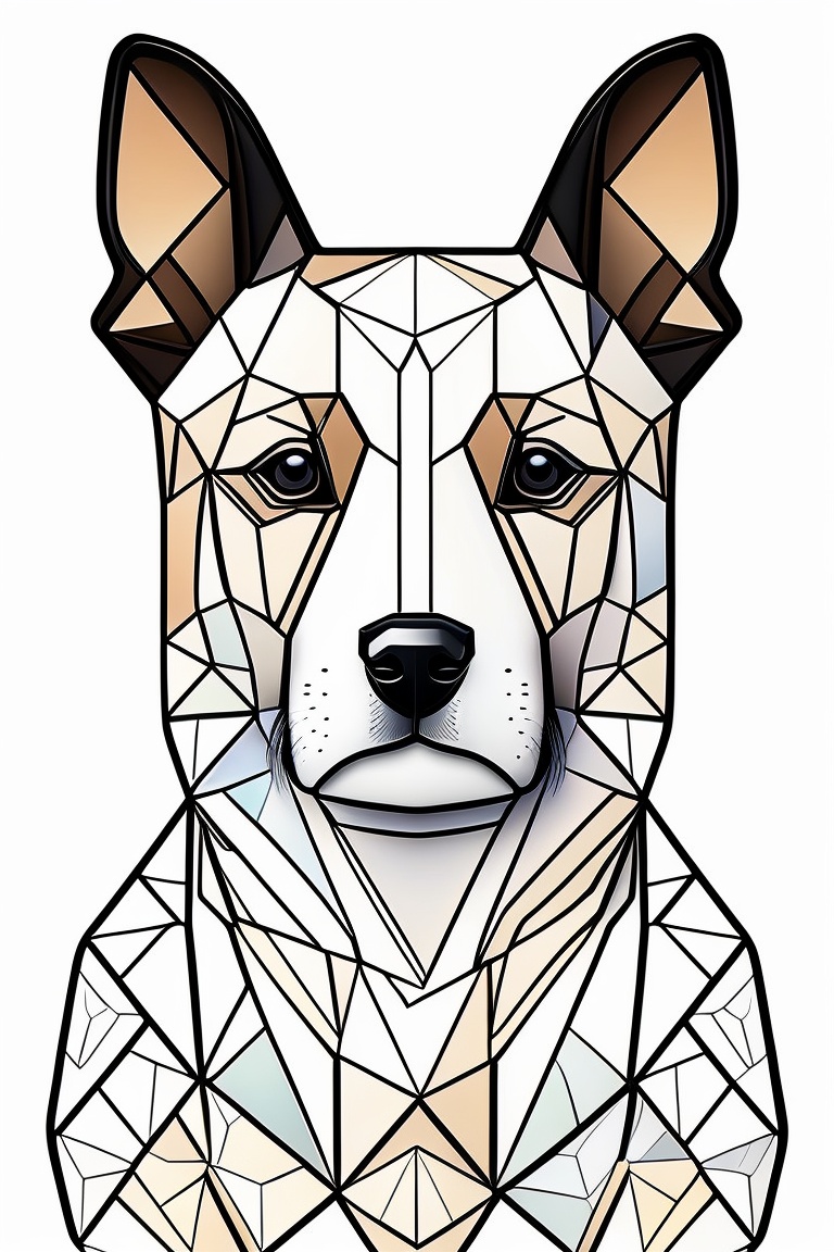 Lexica - Dog Coloring page for adults, bold lines, dark lines,geometric ...