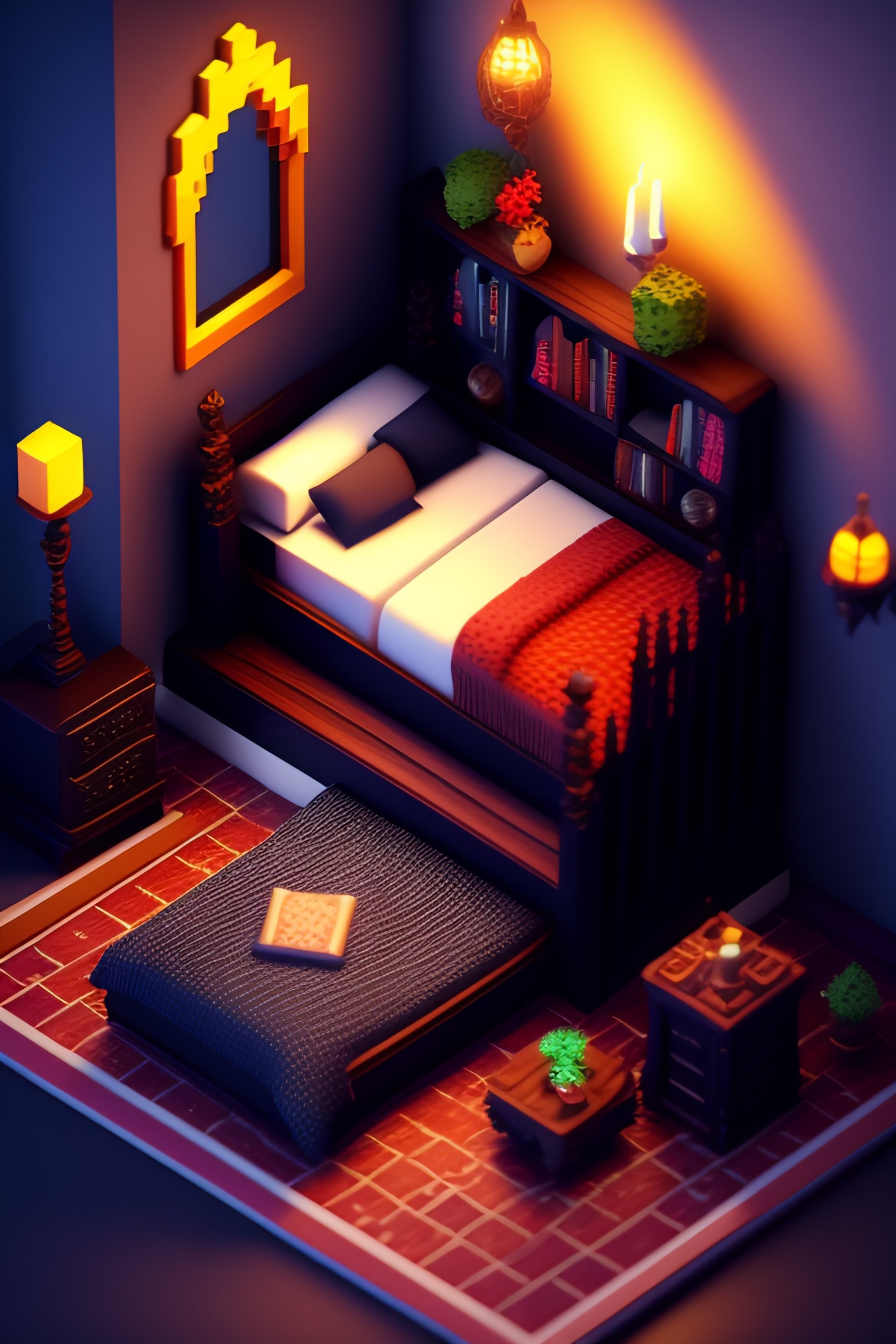 Lexica - Detailed isometric bedroom, pixel art, unreal engine voxel ...