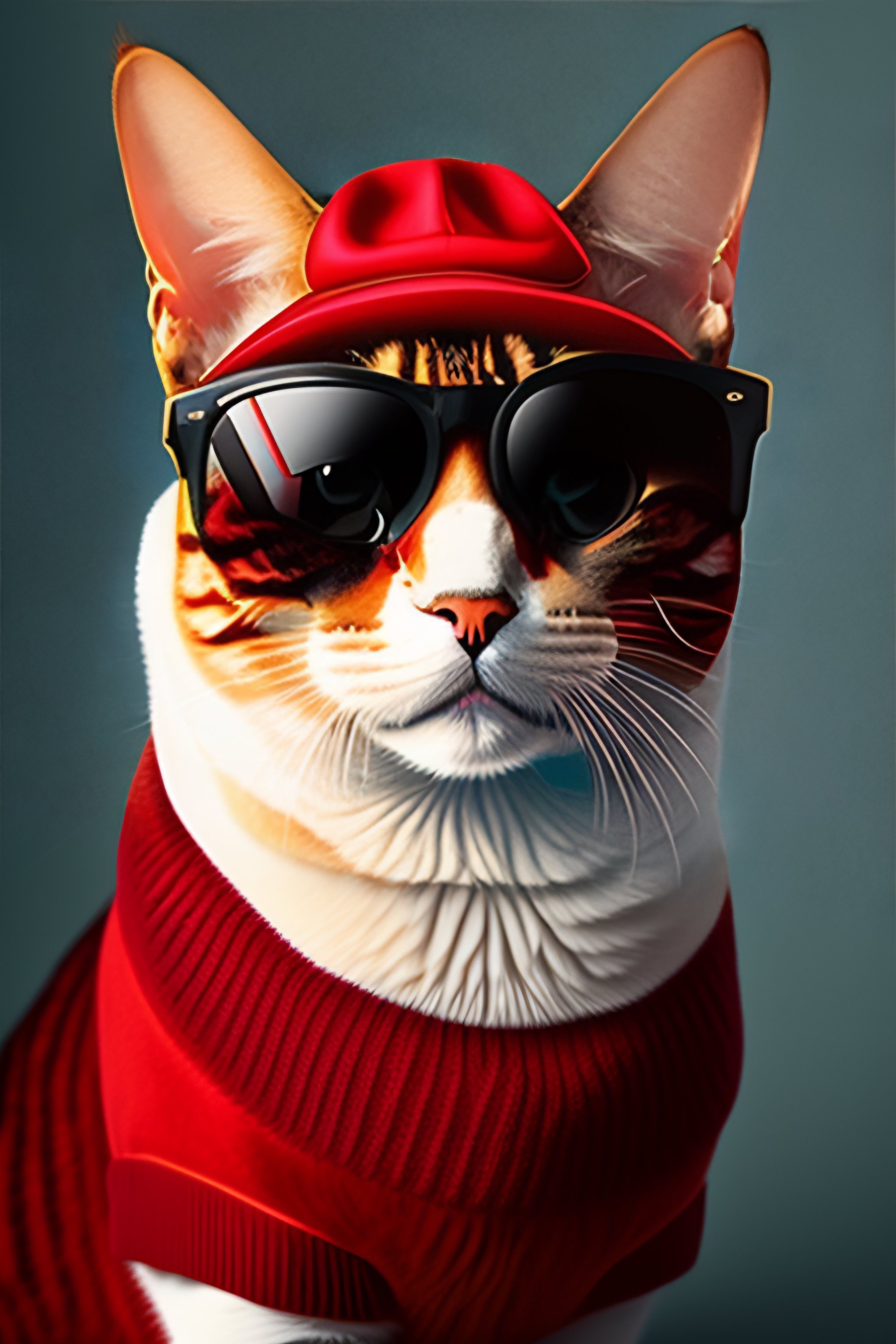 Lexica - A cat wearing a red hat and sunglasses