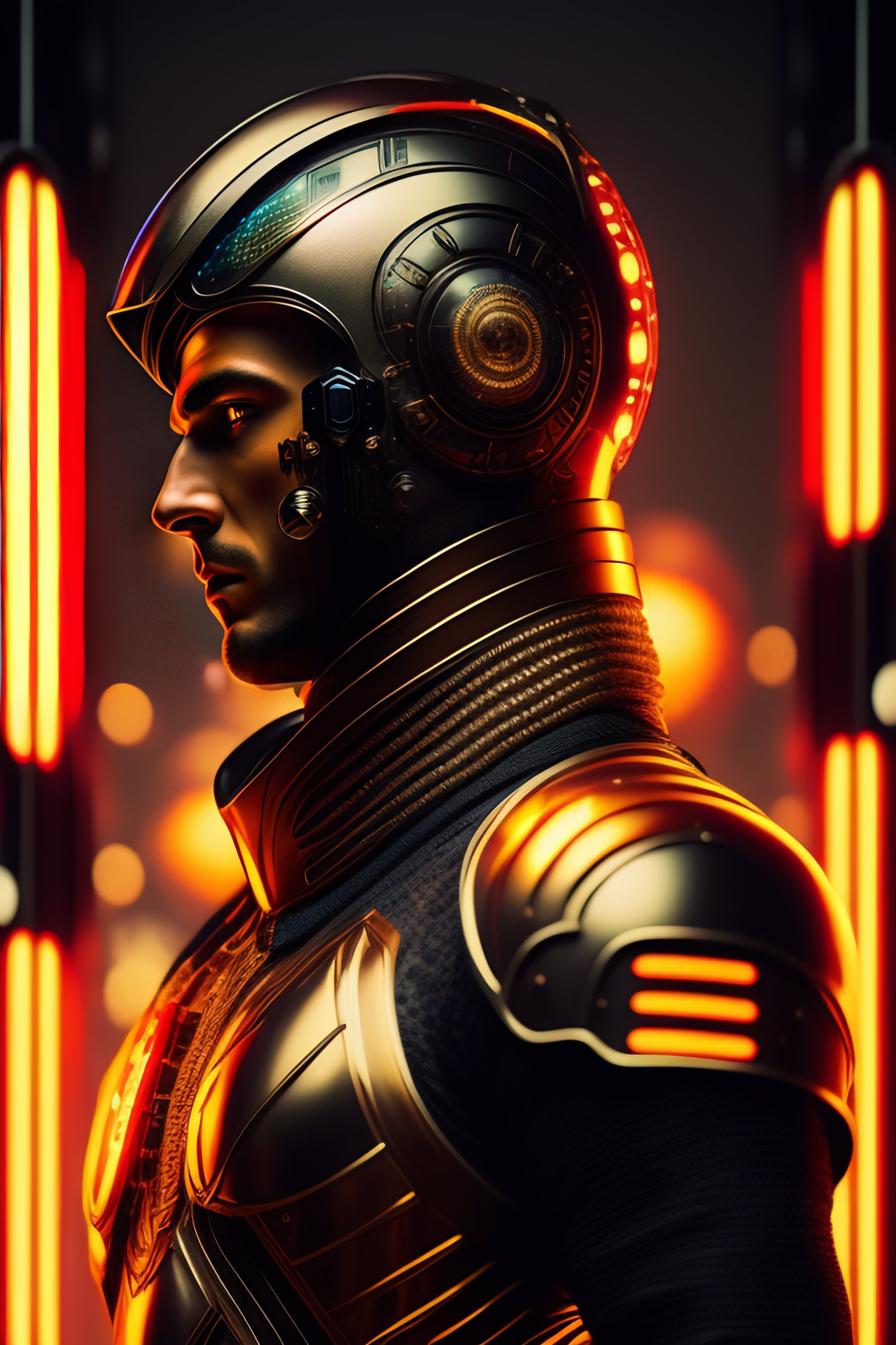 Lexica - Vintage Poster Medium Shot 1820, futuristic cyberpunk, man in ...