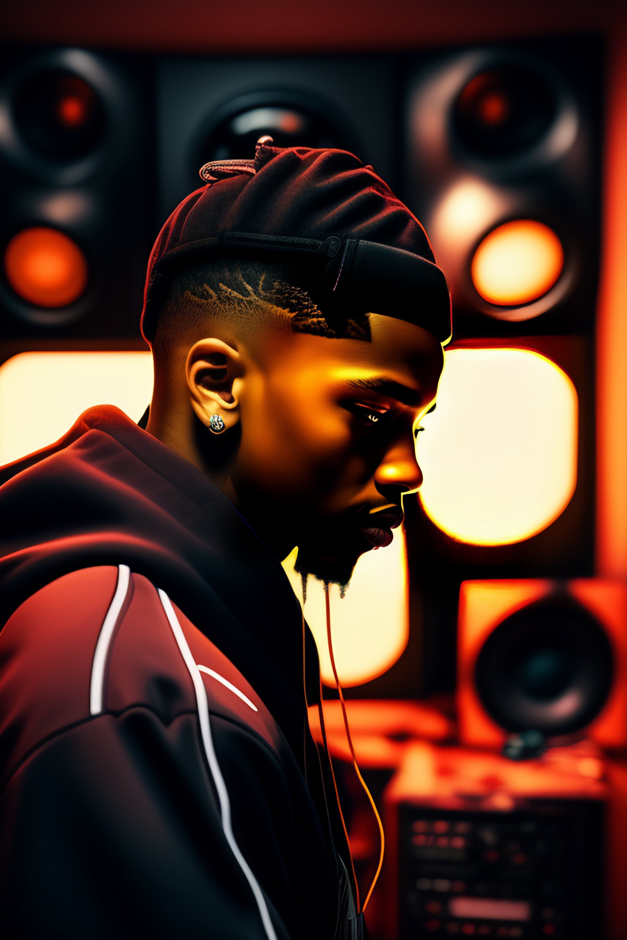 Lexica - Portrait of young hip hop artist in rap studio, urban, ultra ...