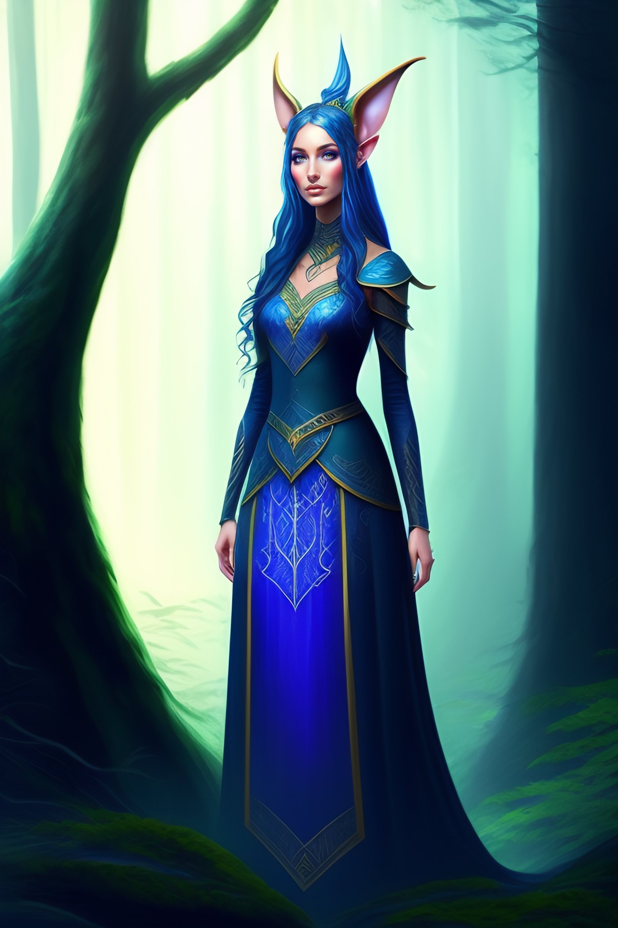 Lexica - Forest elf dress concept art, black and blue colors, no background