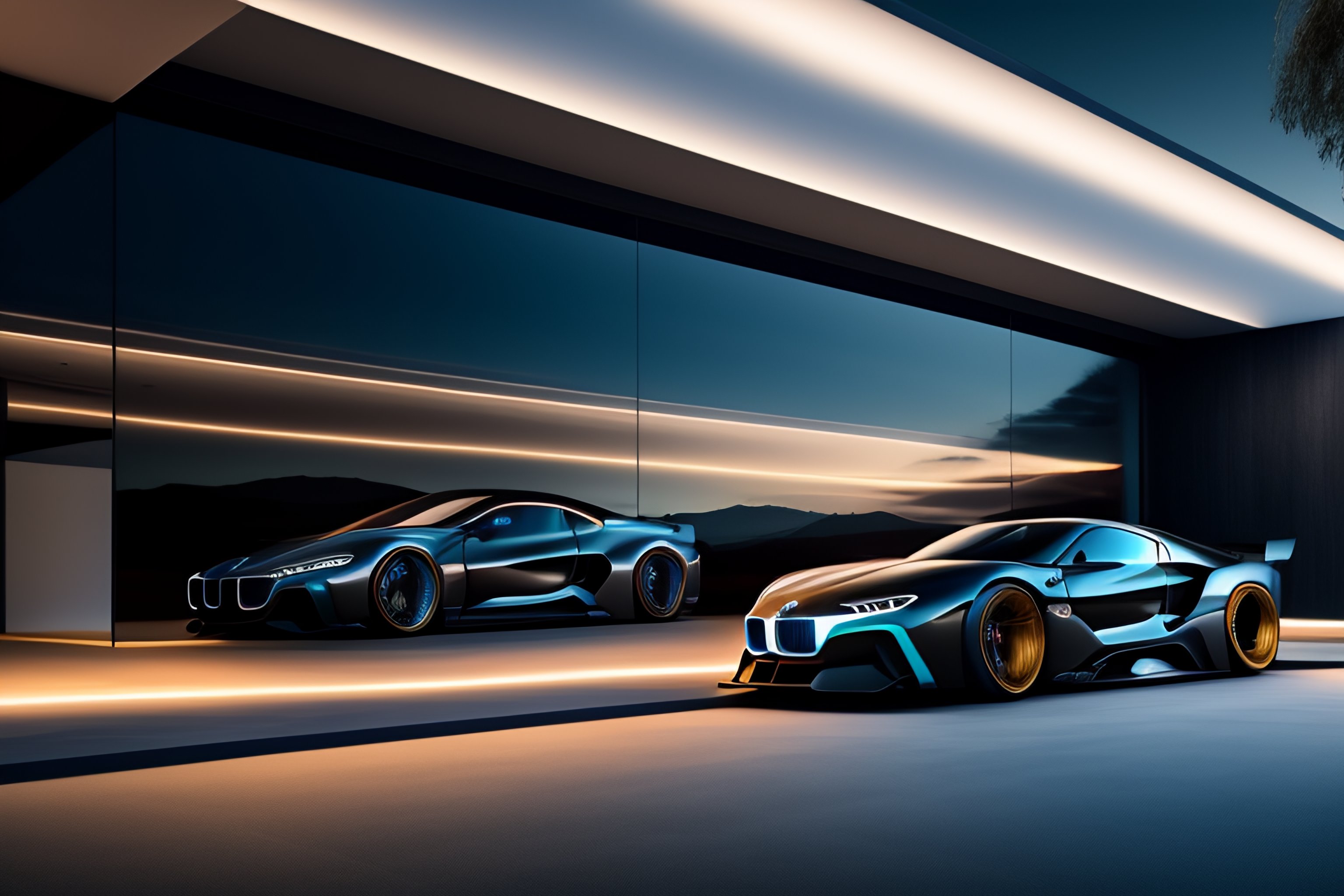 Lexica - BMW dealership with BMW supercar with glowing graphics