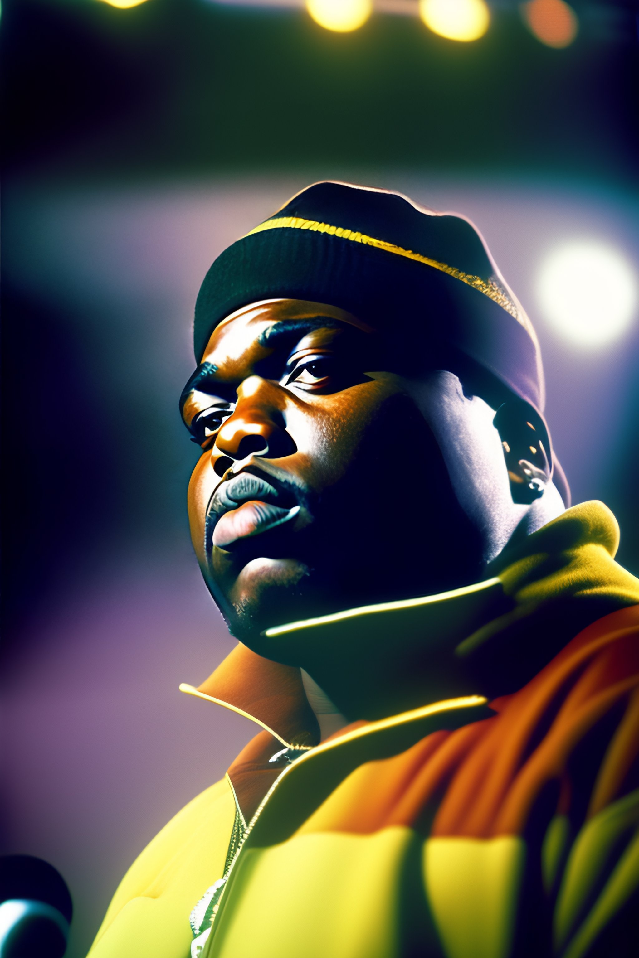 Lexica - Photograph, half body shot, portrait of the notorious b. i. g ...