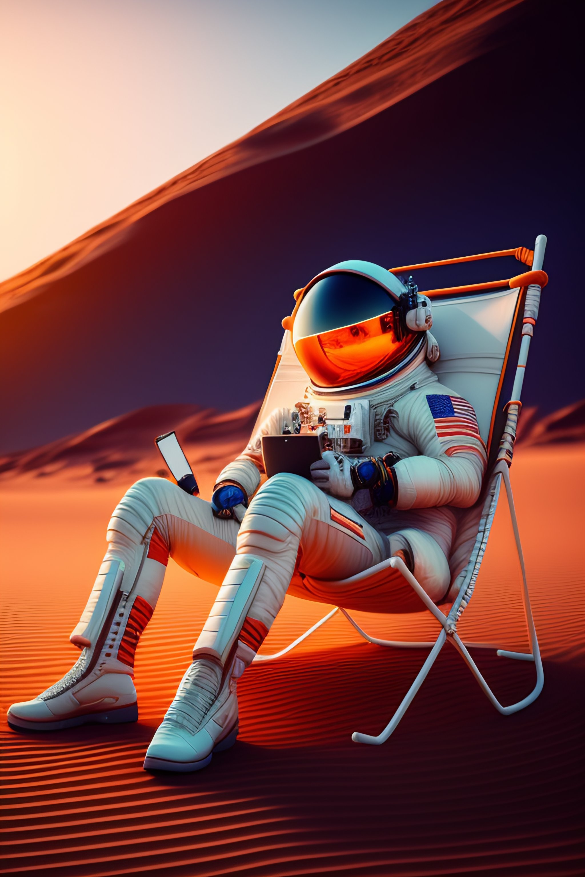 Lexica - An astronaut resting on mars in a beach chair, vibrant ...