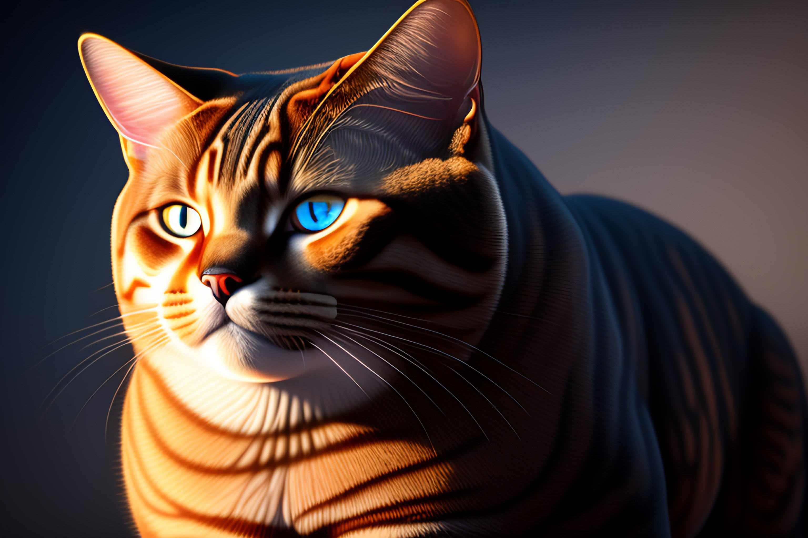 Lexica - Giant British Shorthair cat with glowing eyes, size half of ...