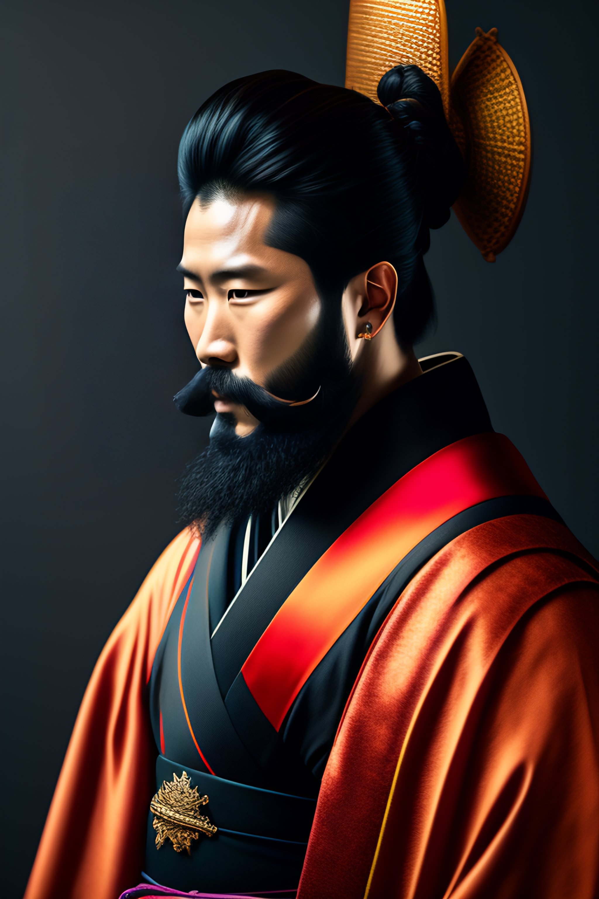 Lexica - Man samurai with beard in black kimono