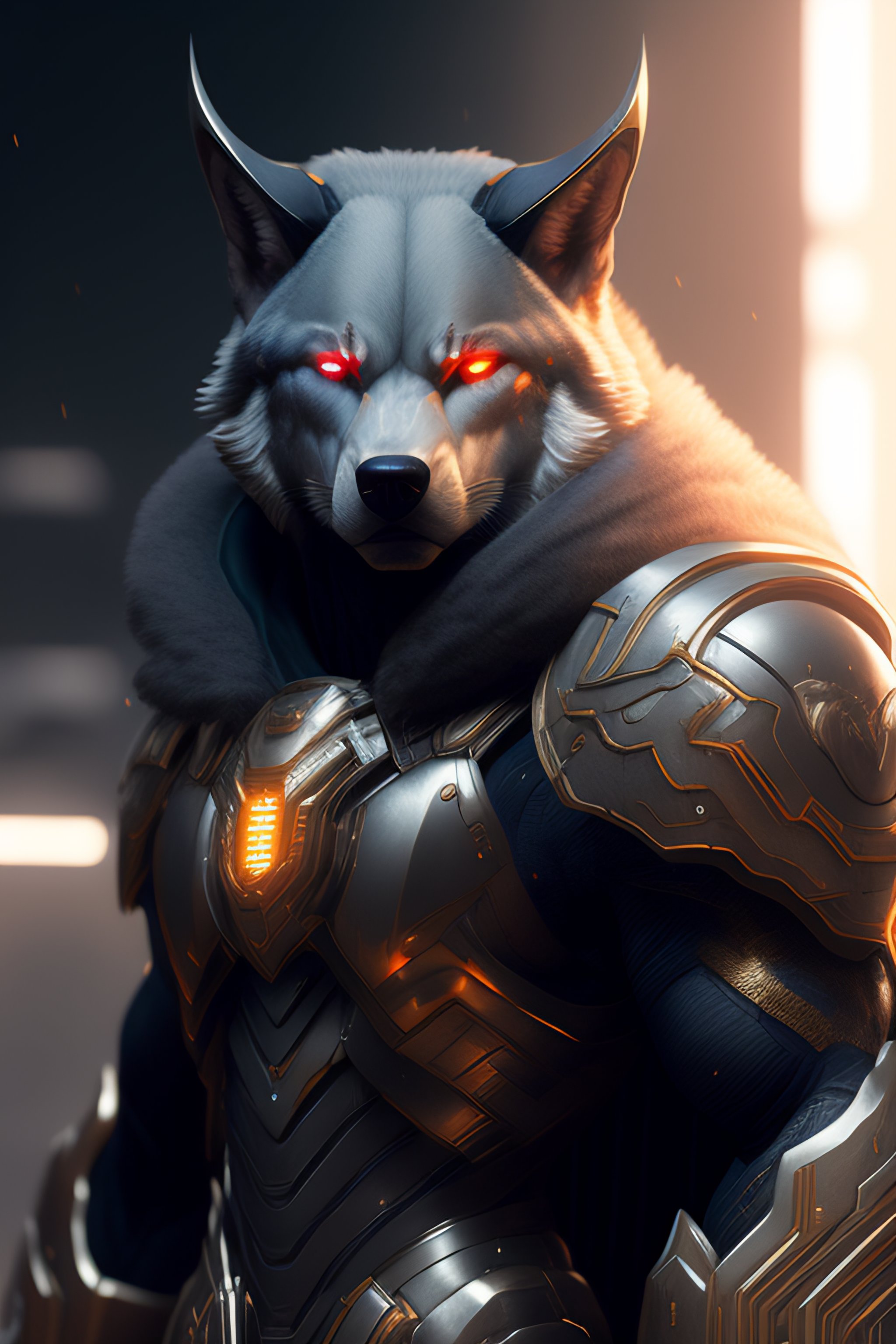 Lexica - Portrait painting of a cybernetic grey werewolf man with power ...