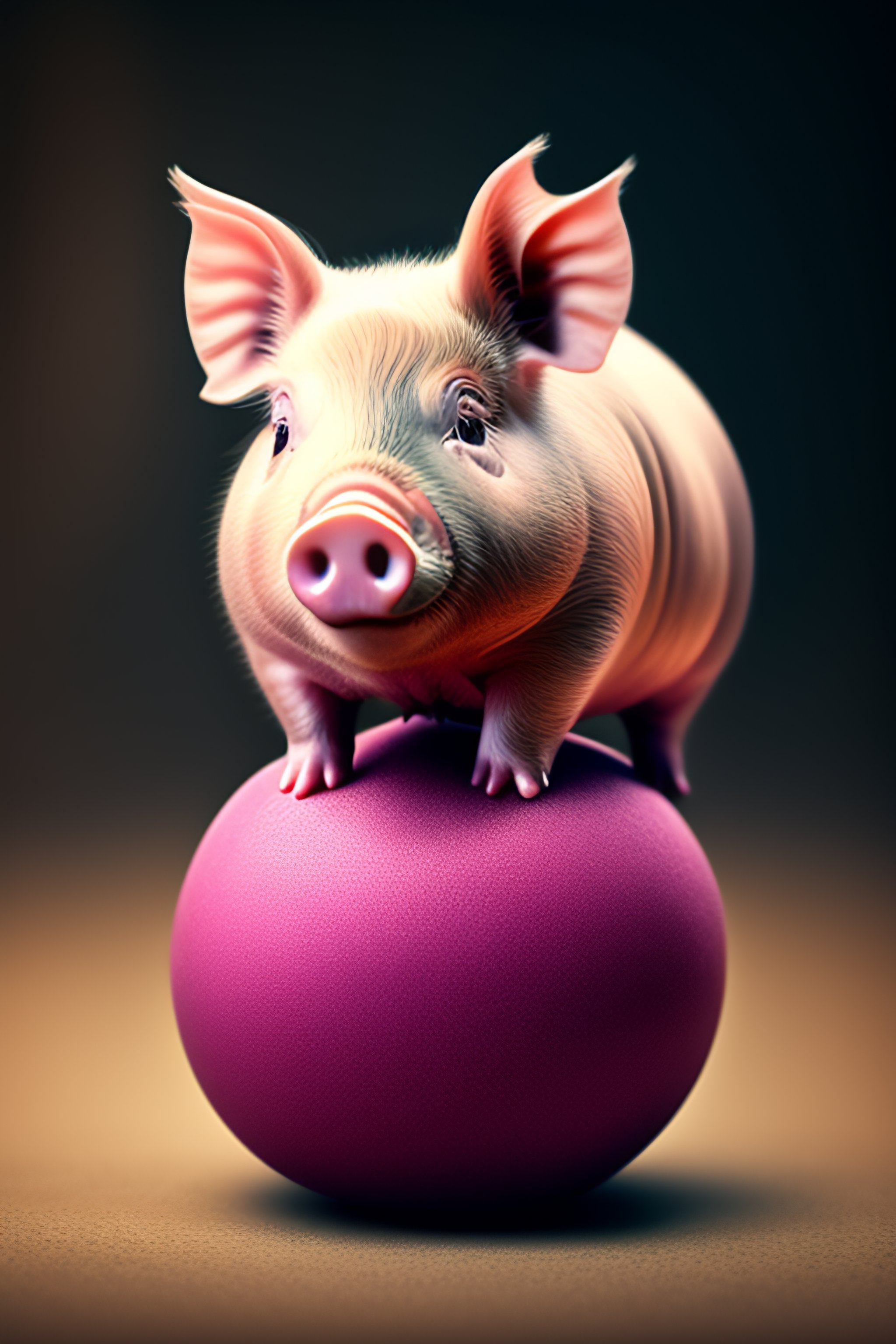 Lexica - A cute pig standing on a ball, full body picture