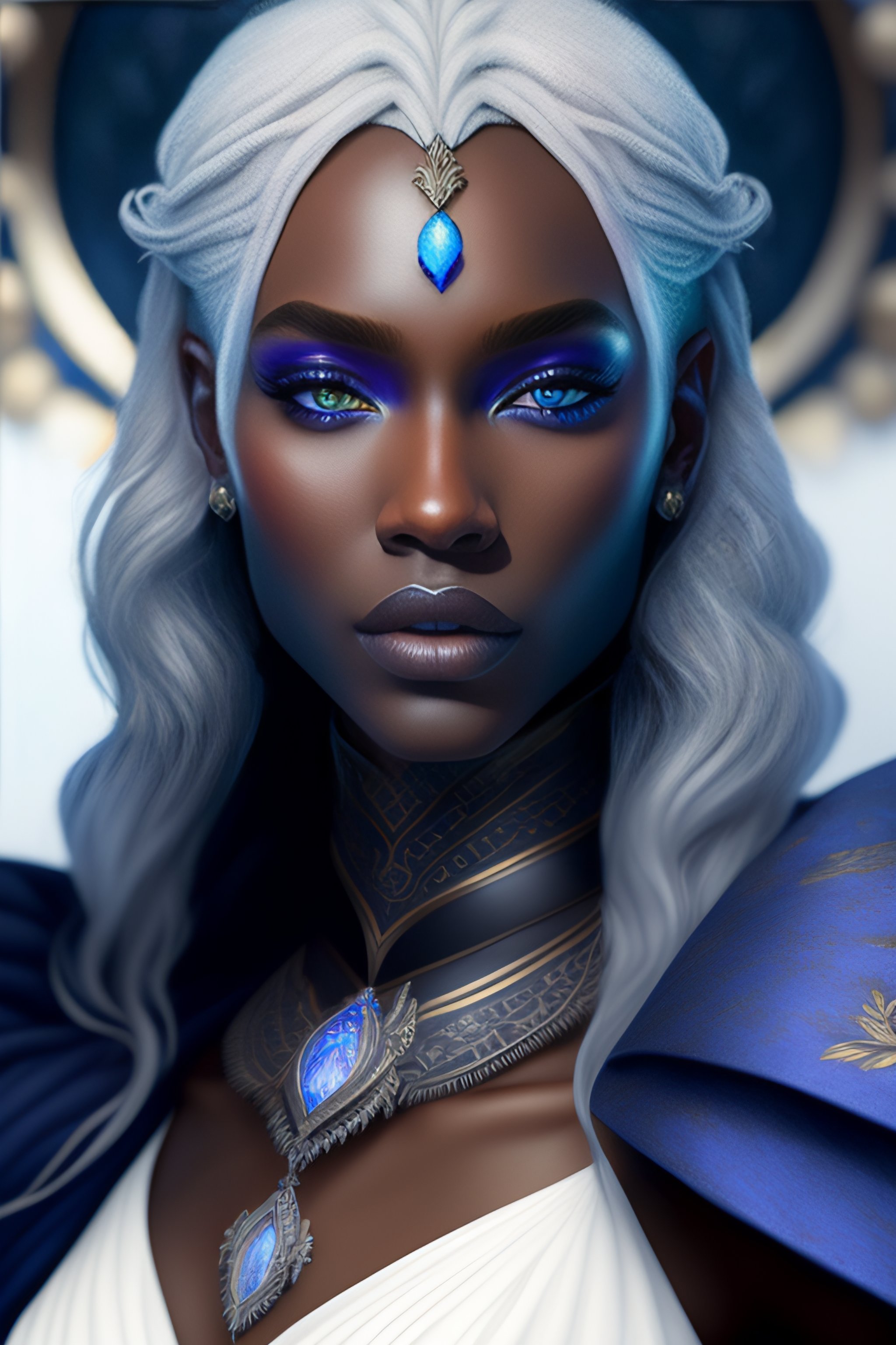 Lexica - Portrait painting of a beautiful drow with blue-grey skin ...