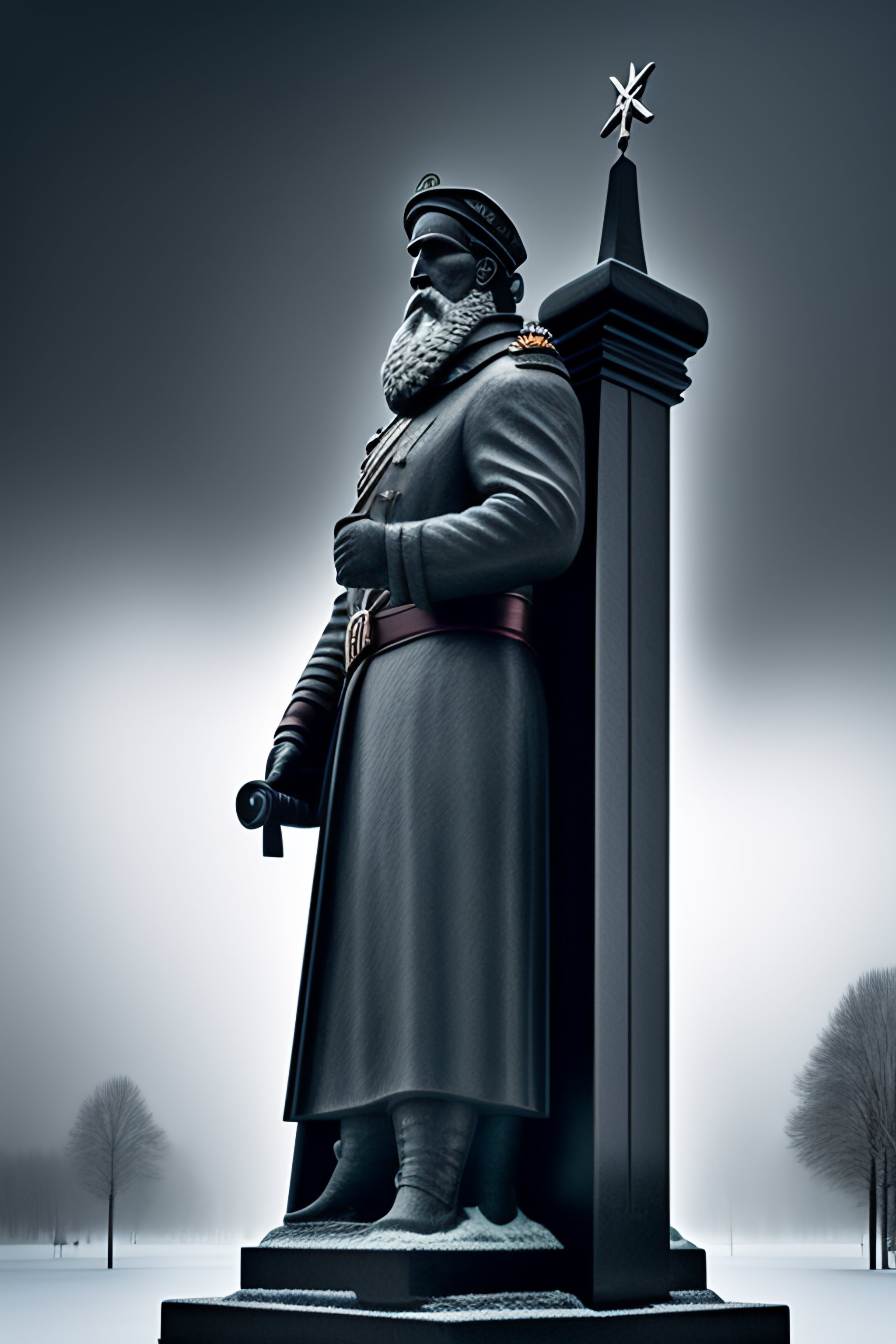 Lexica - Vertical film frame, a monument to an old Soviet soldier with ...