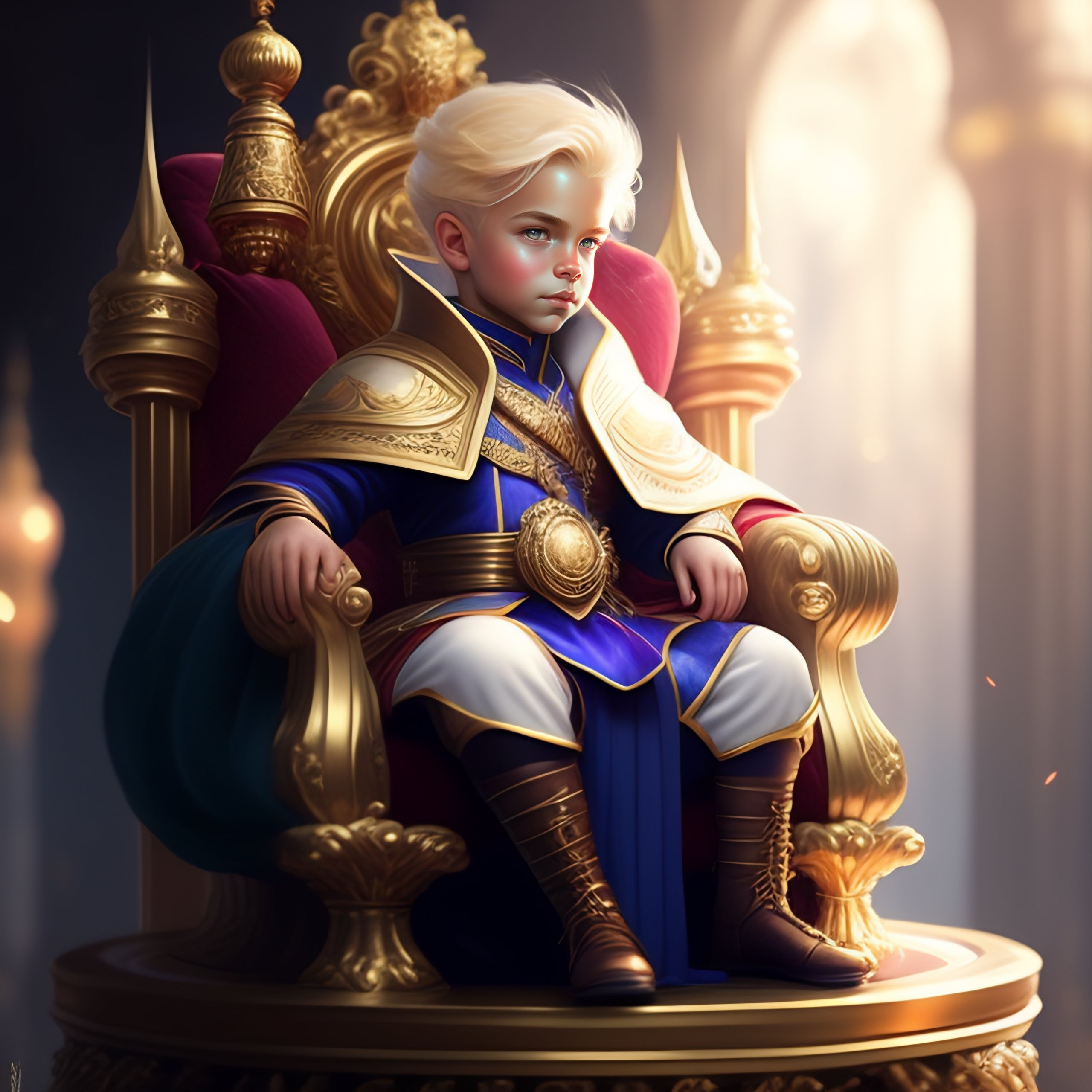 Lexica - Blonde prince with dwarfism on throne, royal, illustration, by ...