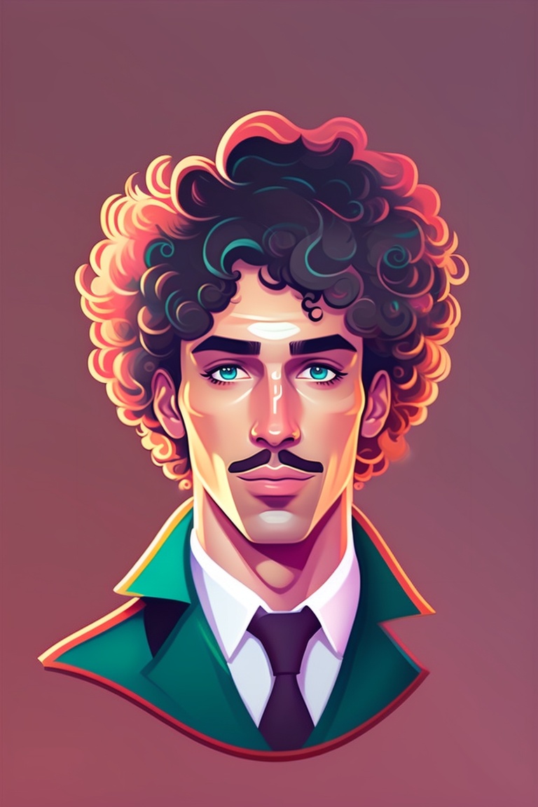 Lexica - Curly hair man in vector illustration style, big beautiful ...