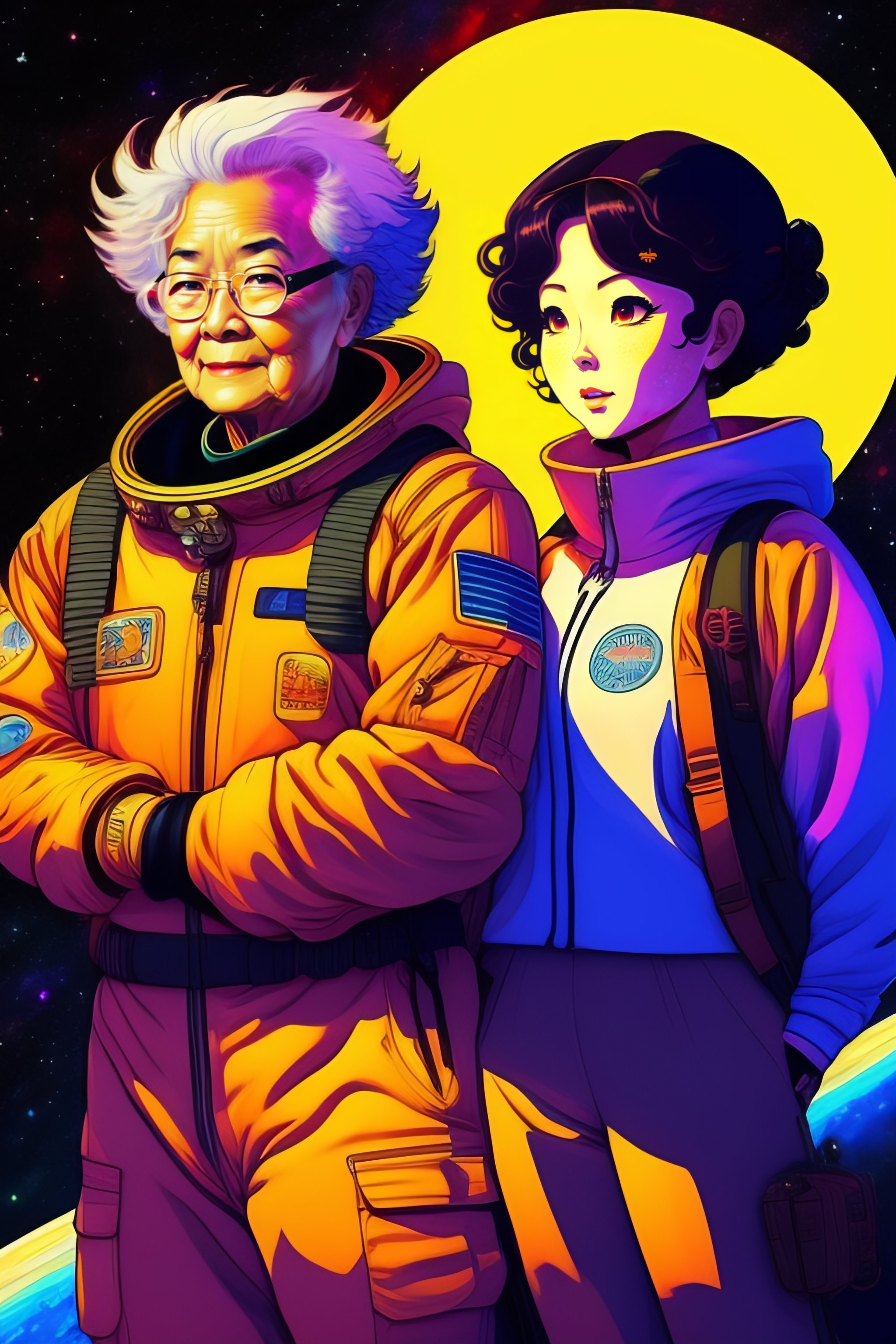 Lexica - Eldery husband and wife in Space, style of laurie greasley ...
