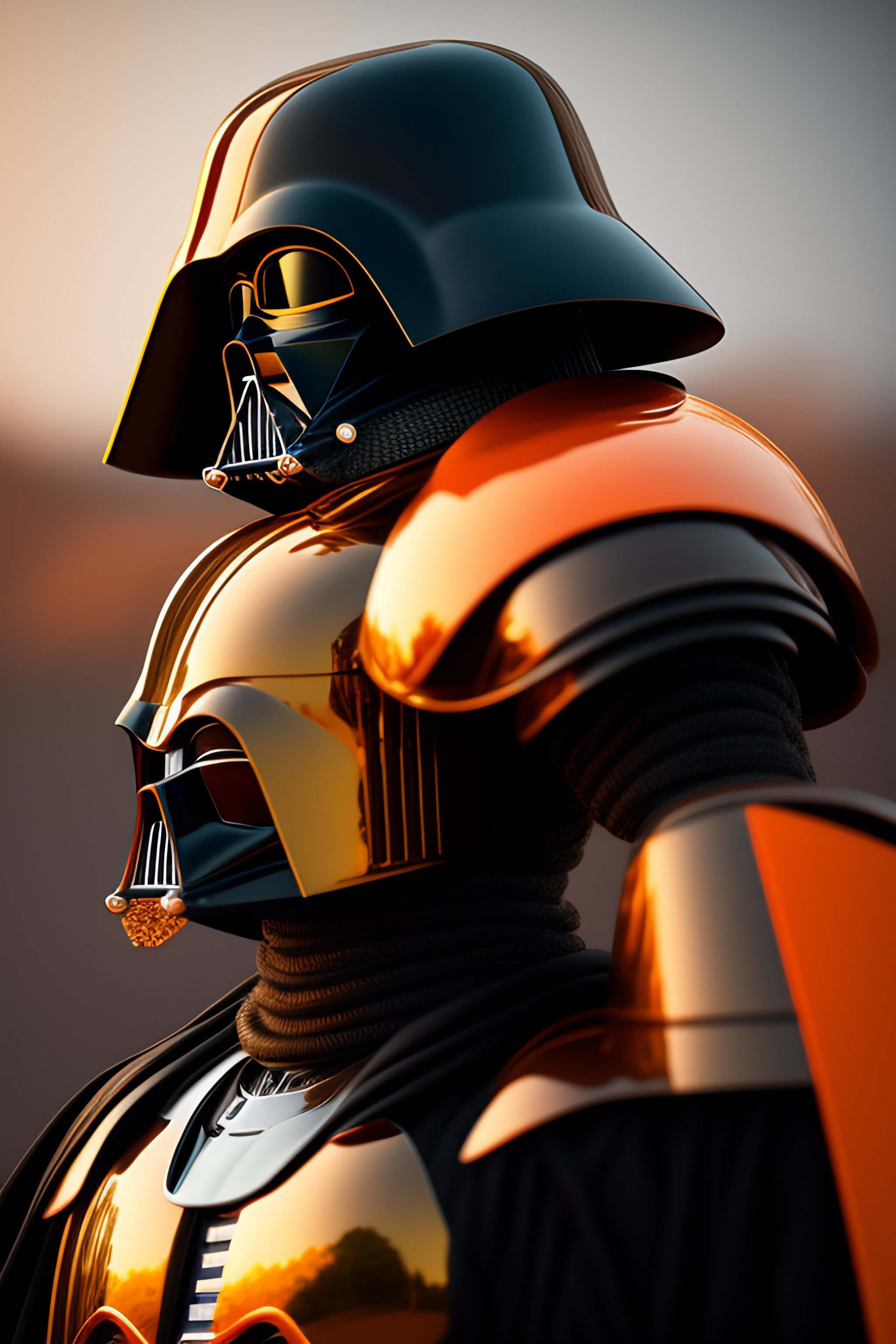 Lexica - Mix darth vader and robocop, in gold, black, orange and gray ...