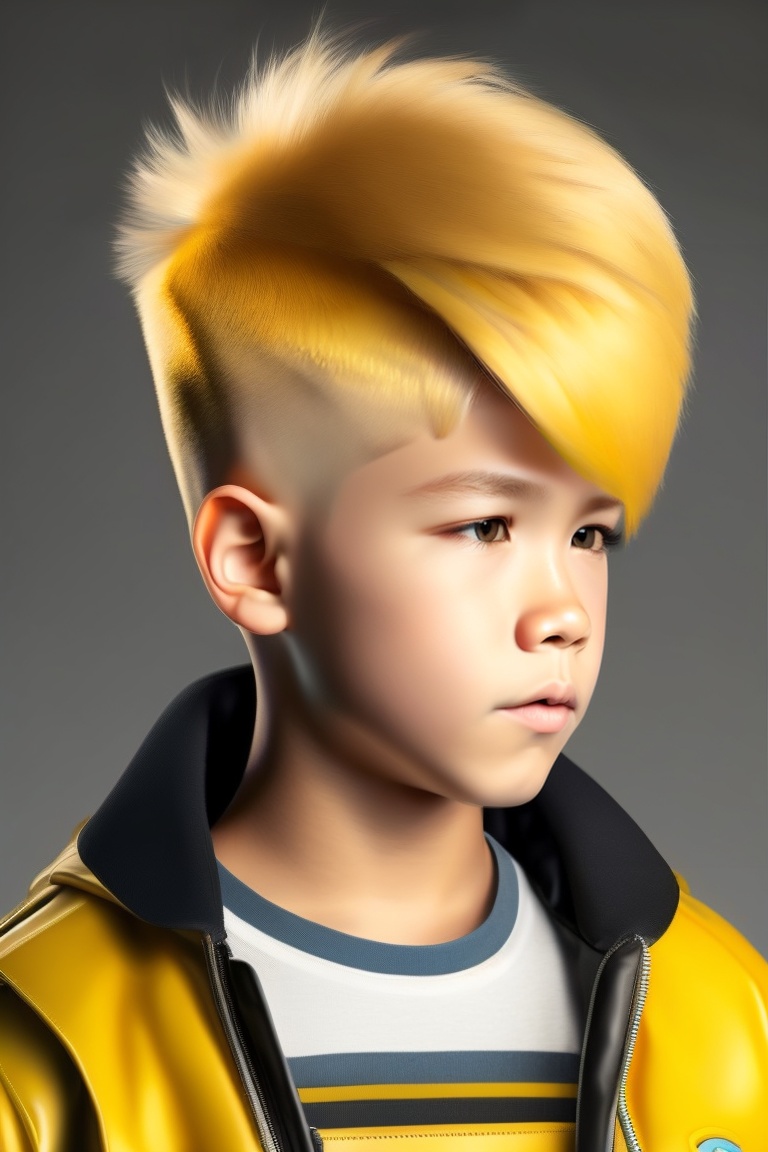 Lexica - Yellow skinned boy in black zipper top, straight blond colored ...