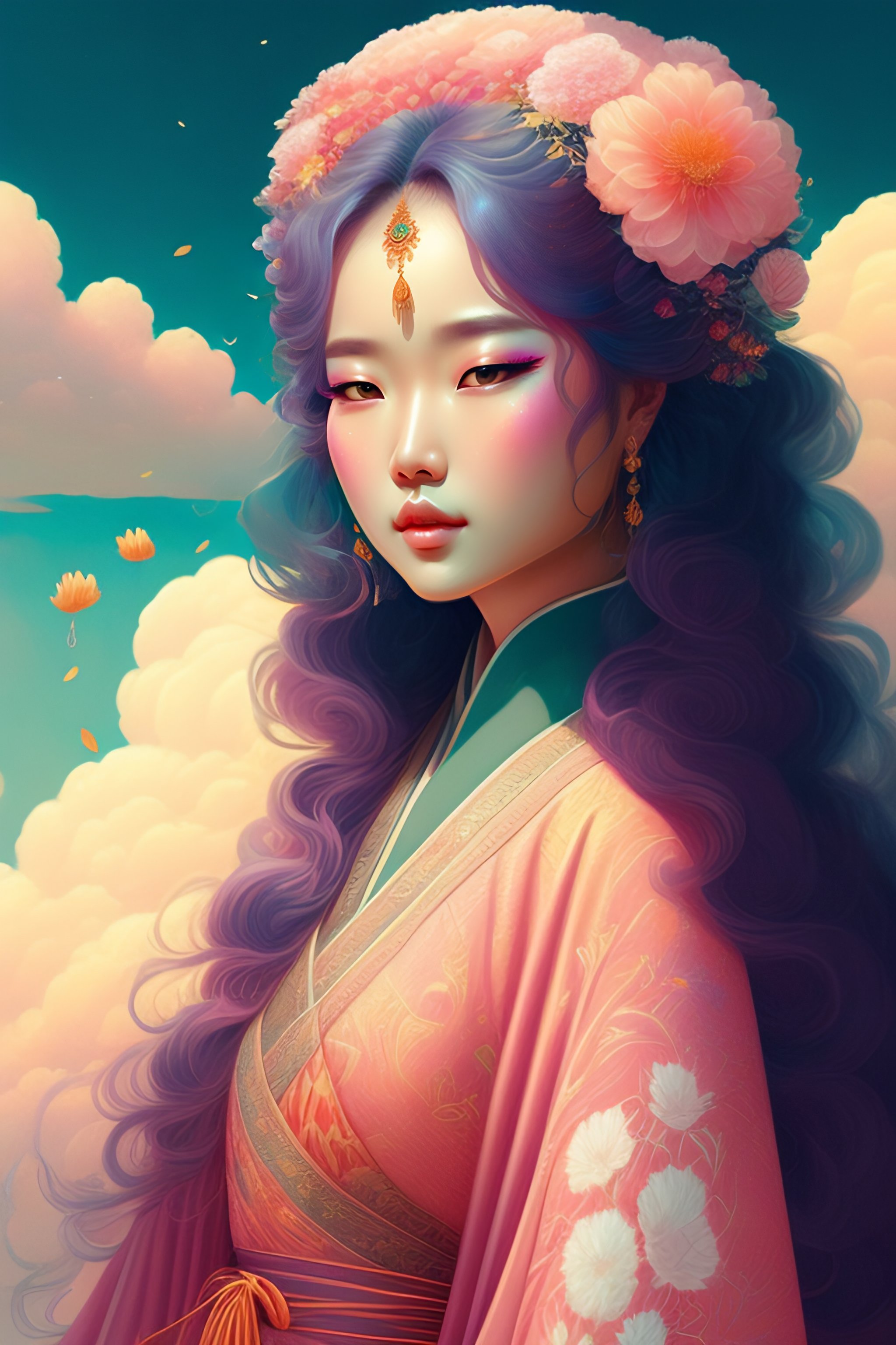 Lexica - :: pop portrait ninfa in japanese costume kimono, big hair ...