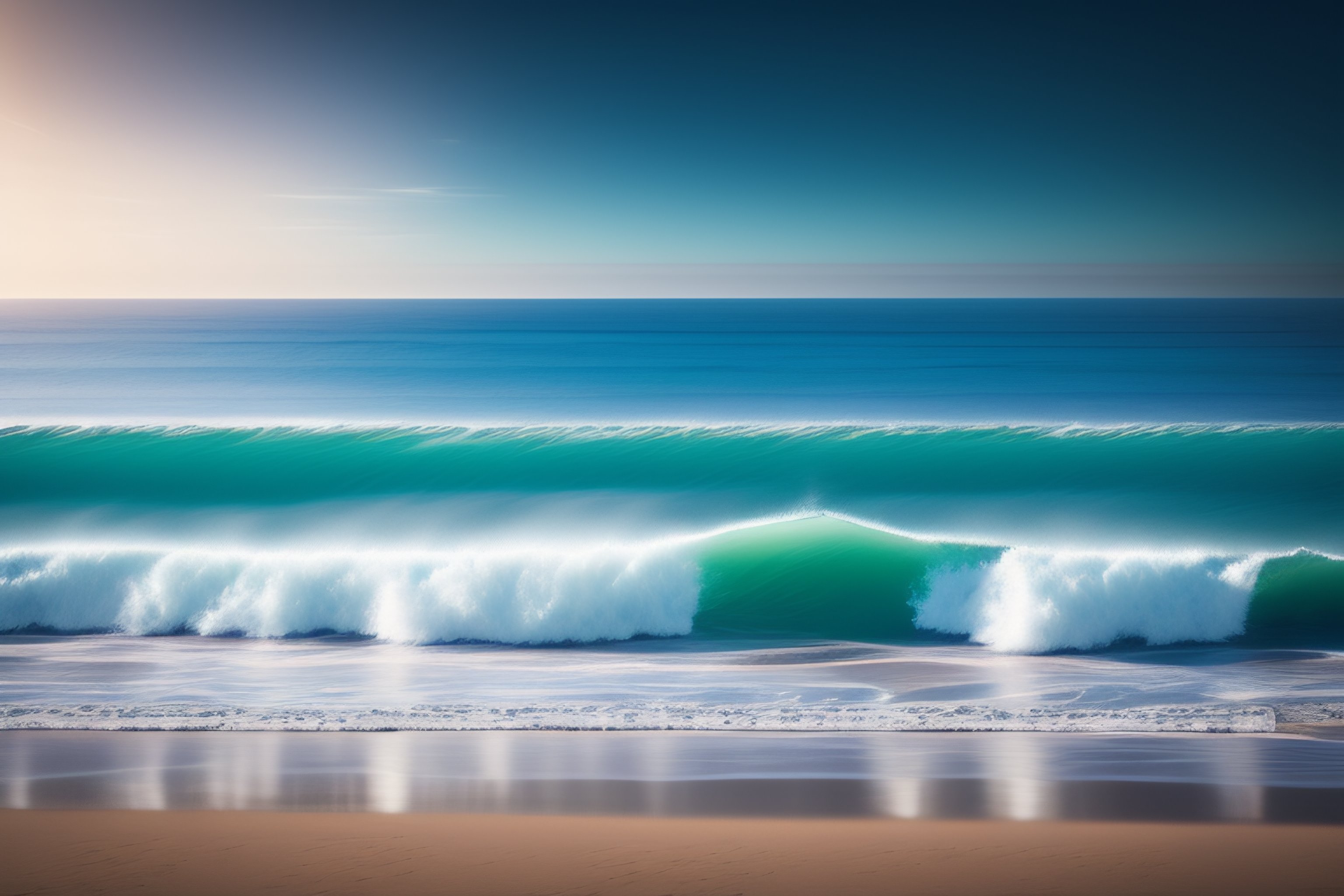 Lexica - Dynamic ocean view on a beach, cinema, sharp focus, intricate ...