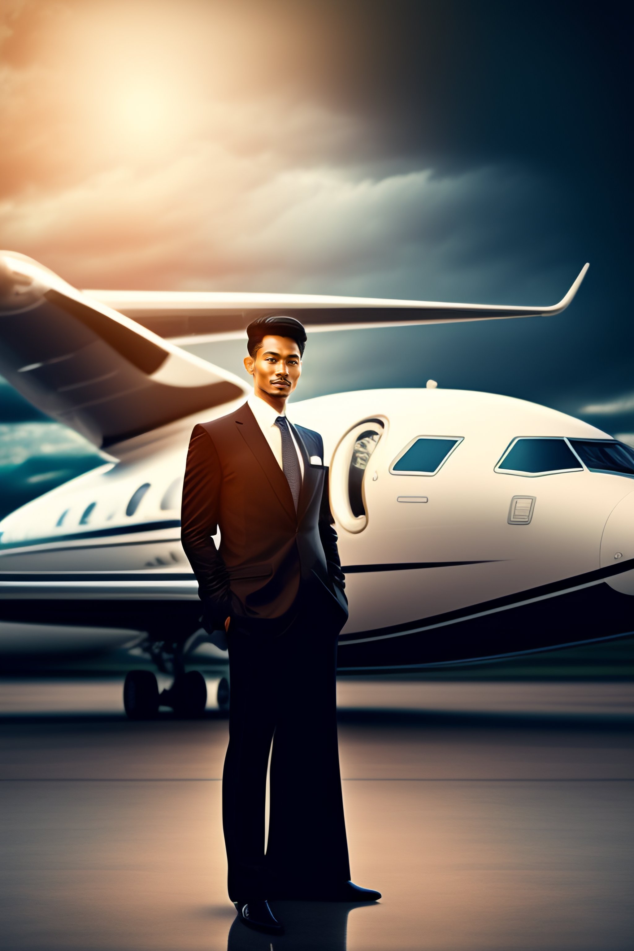 Lexica - Portrait a picture of a person in private jet living luxury