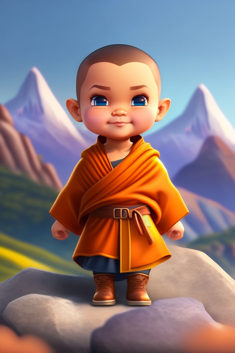 Lexica - Little monk, cartoon animation, front photo, upper body, 2D ...