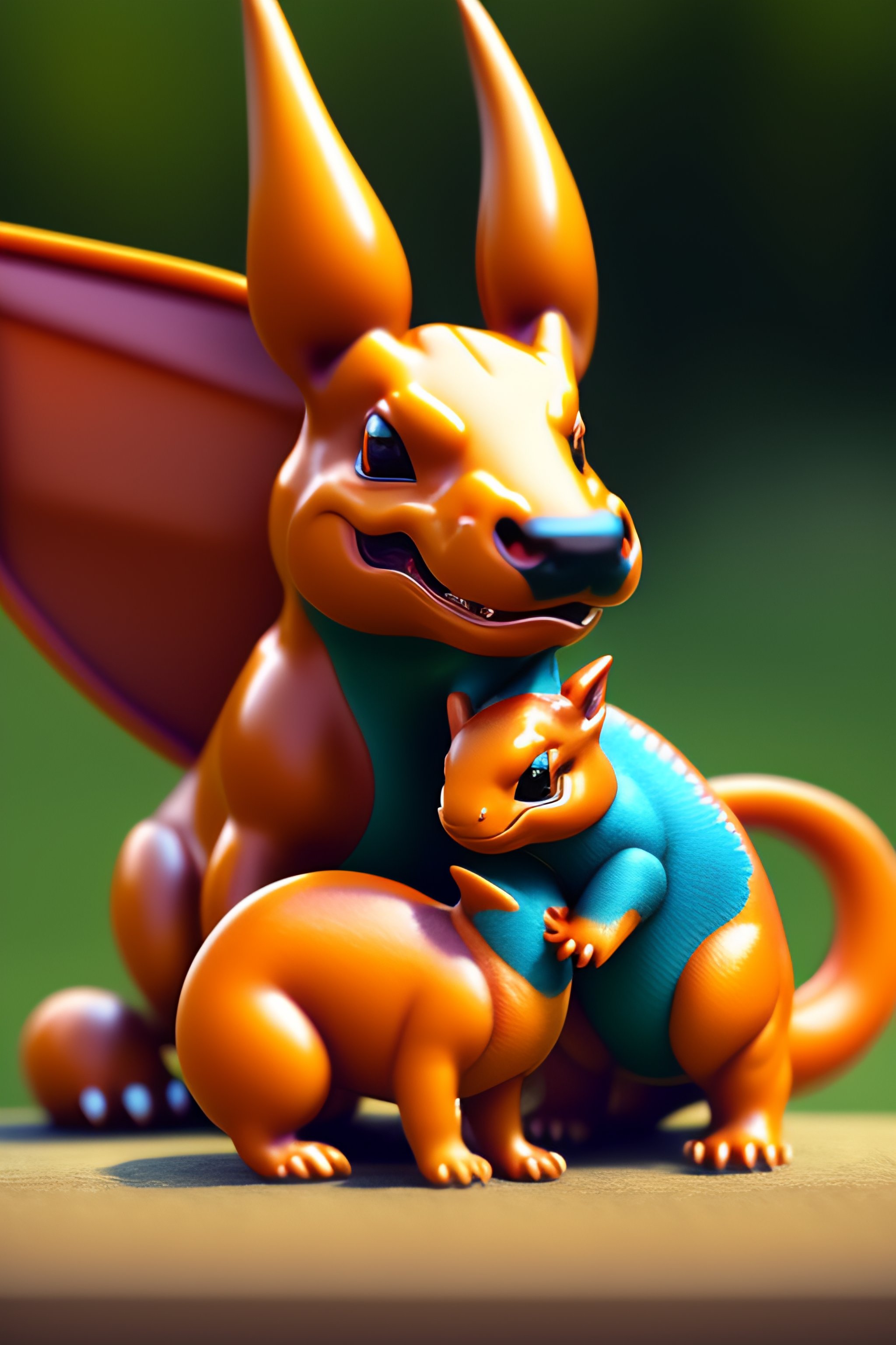 Lexica - Realistic Charizard mom with baby Charmander