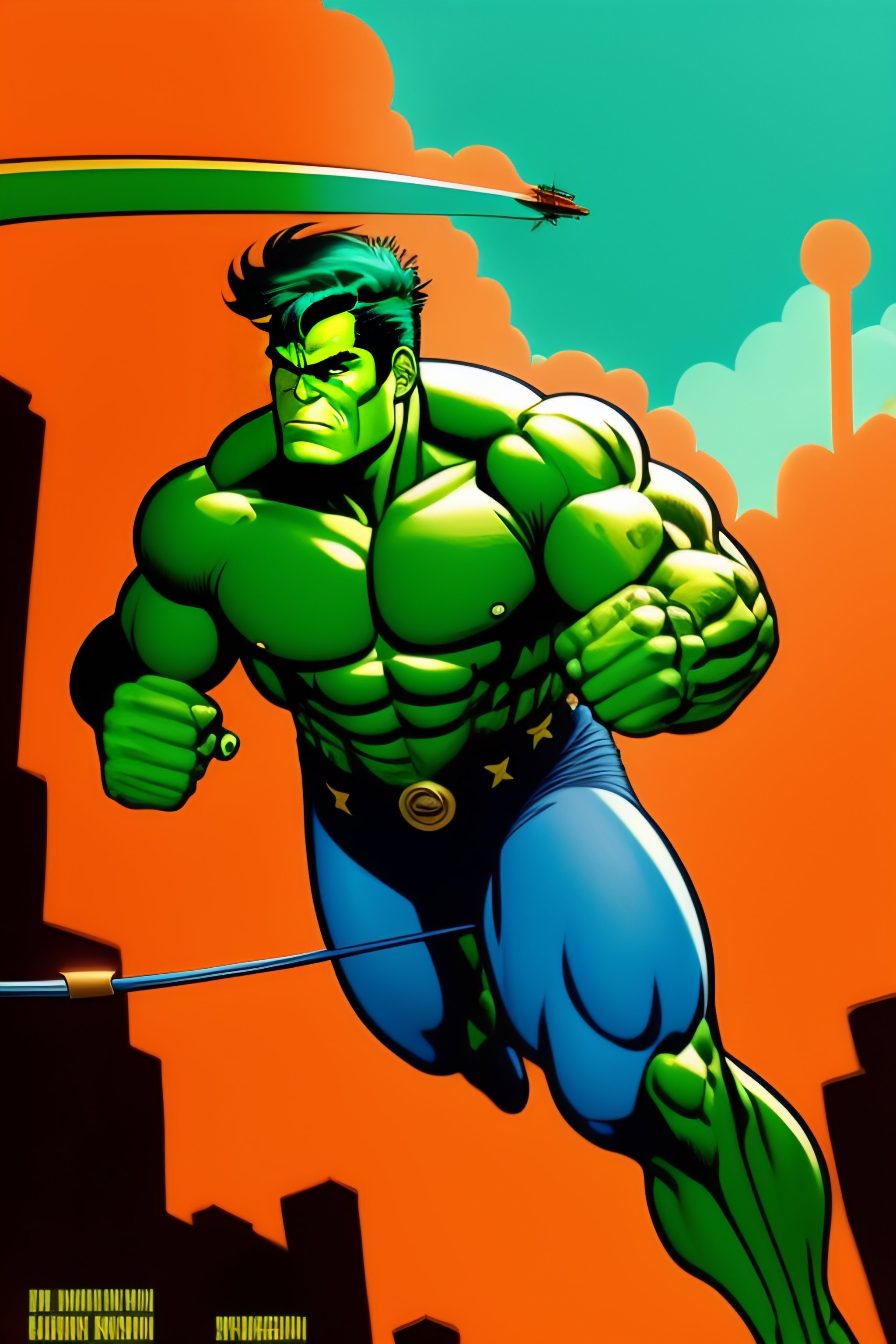 Lexica - Hulk shooting a helicopter down with bow and arrows in a ...