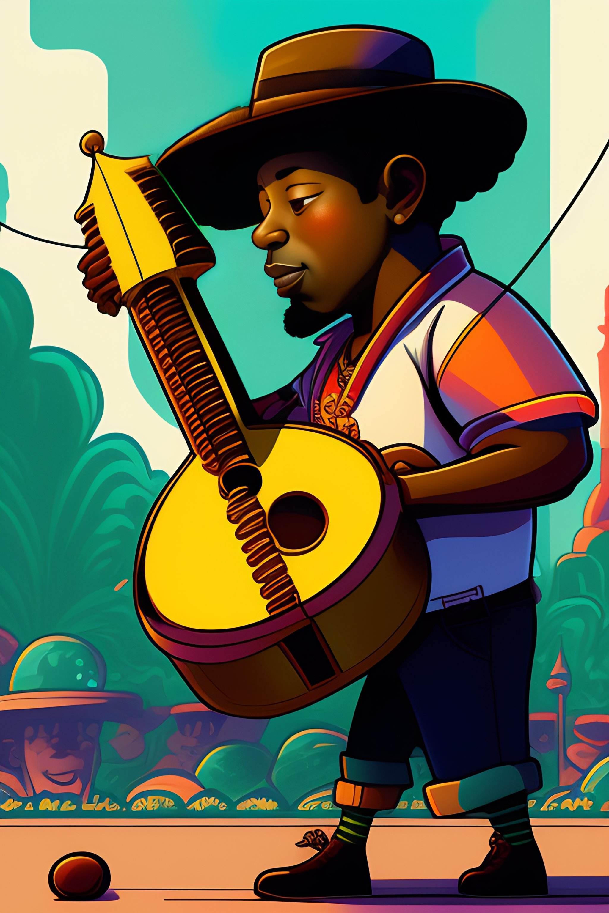 Lexica - A study of cell shaded cartoon of a man playing conga, a cuban ...