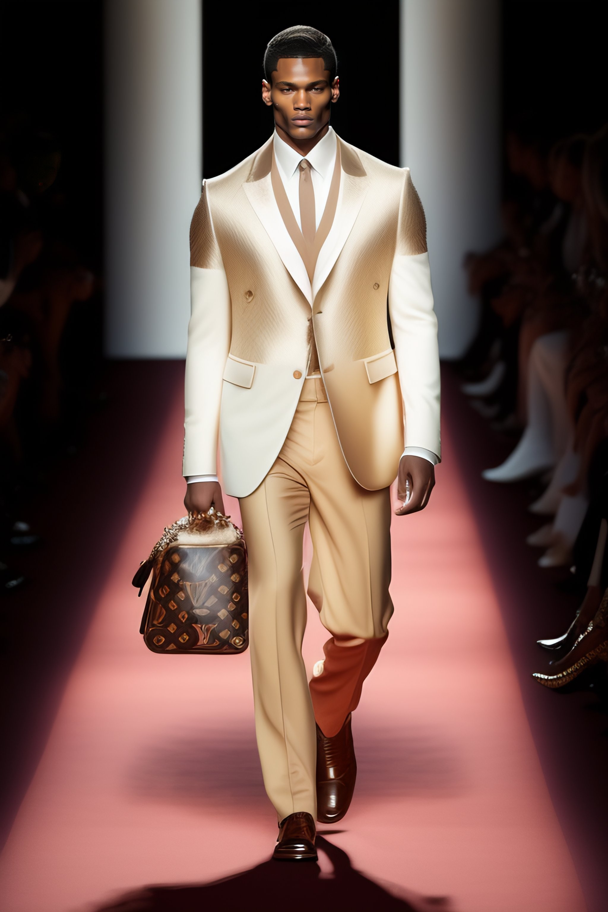 Lexica - Male model walking dow the catwalk, fashion, louis vuitton