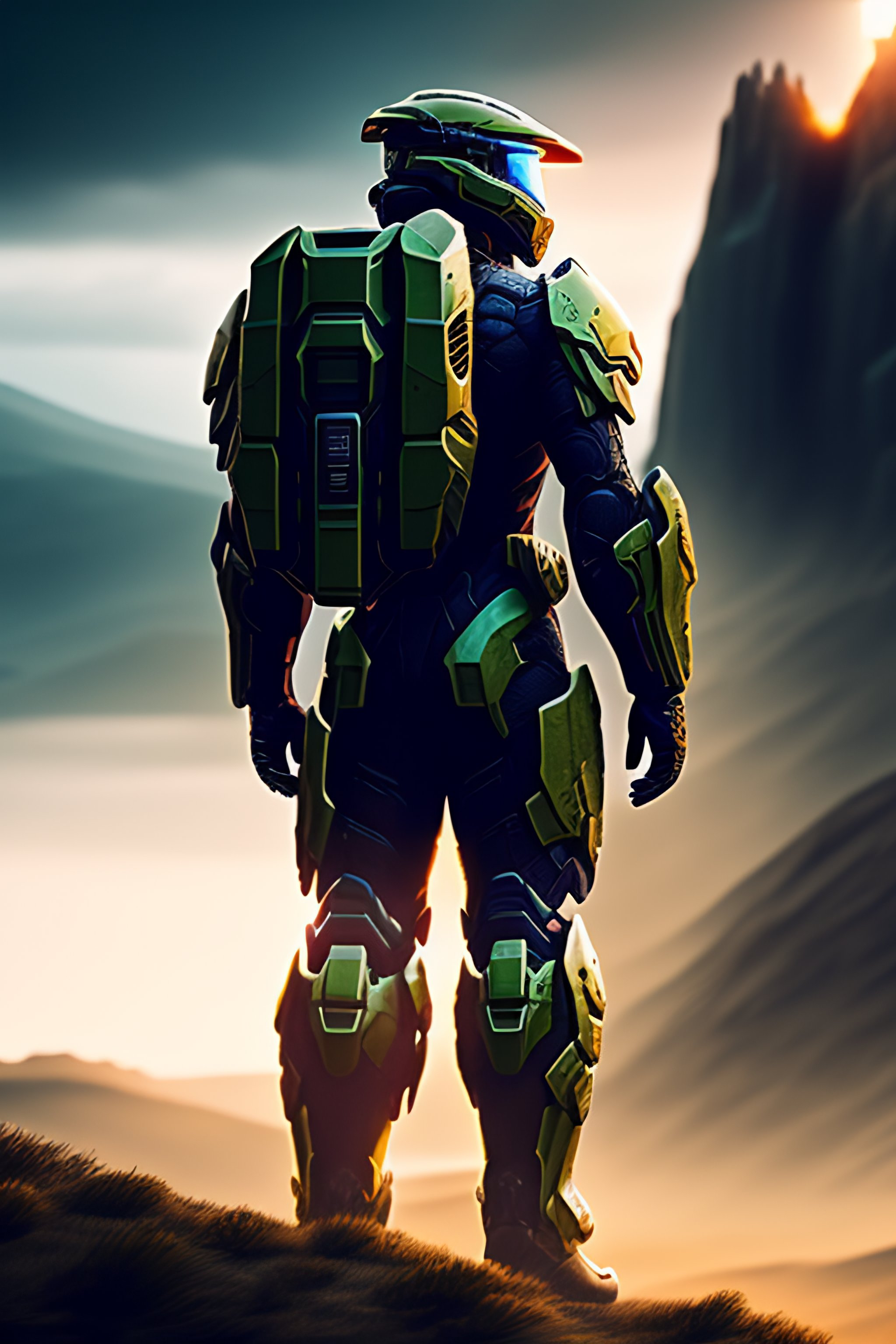Lexica - Halo master chief on a hill, cinematic, 8 k, back view ...