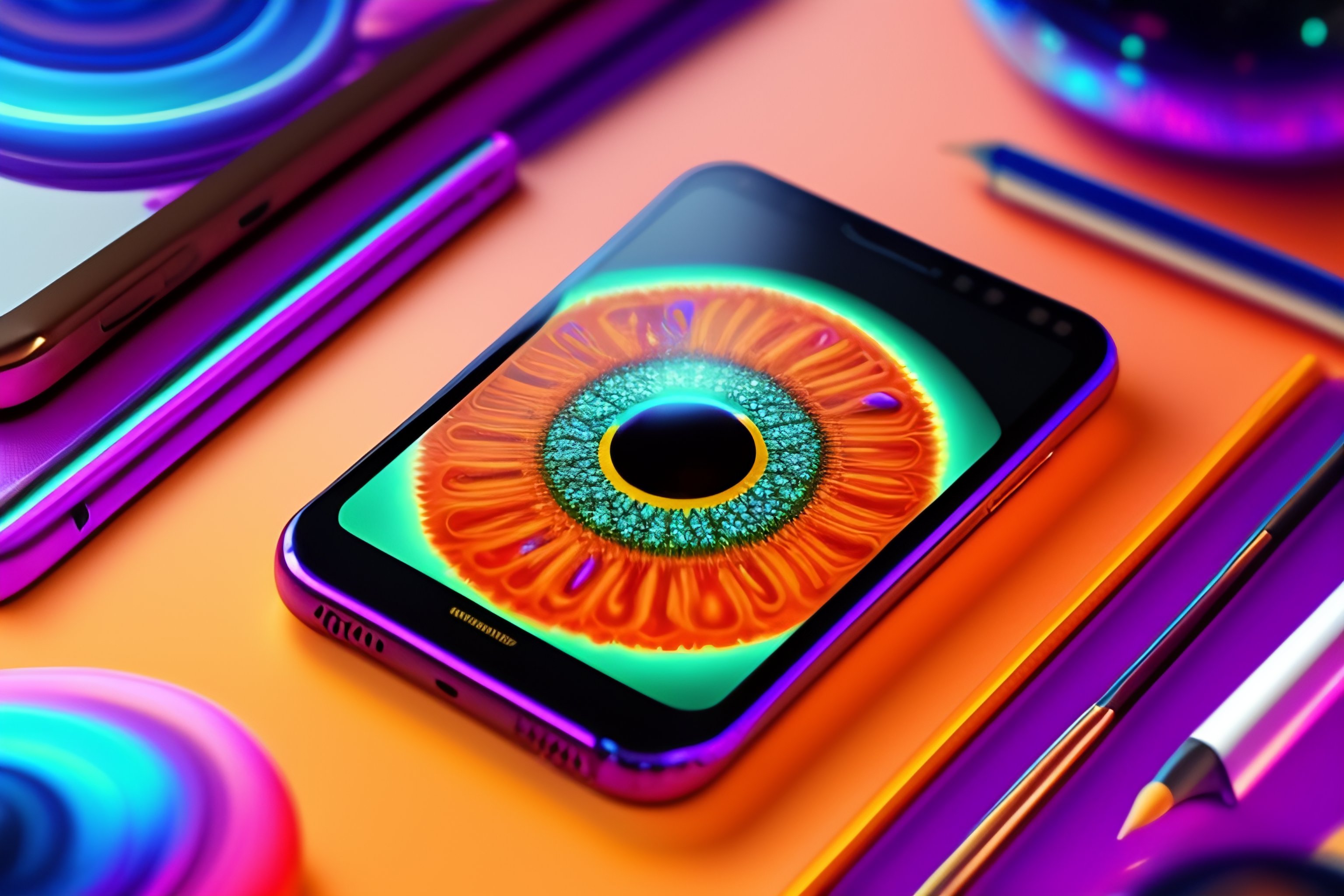 Lexica - 2D drawing of smartphone, human eyeball on the center of the ...
