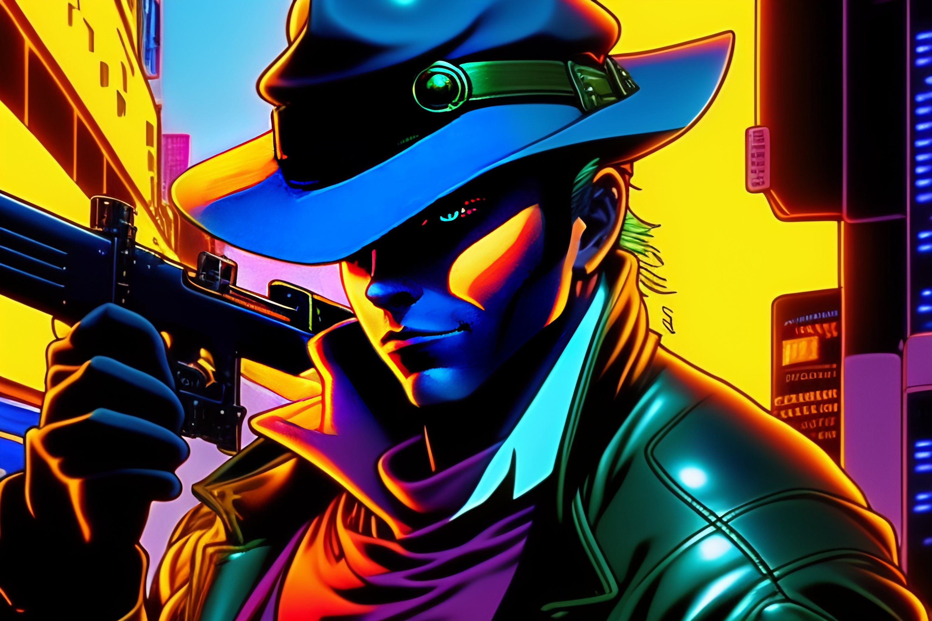 Lexica - Vintage 90's anime style environmental wide shot of a robber ...