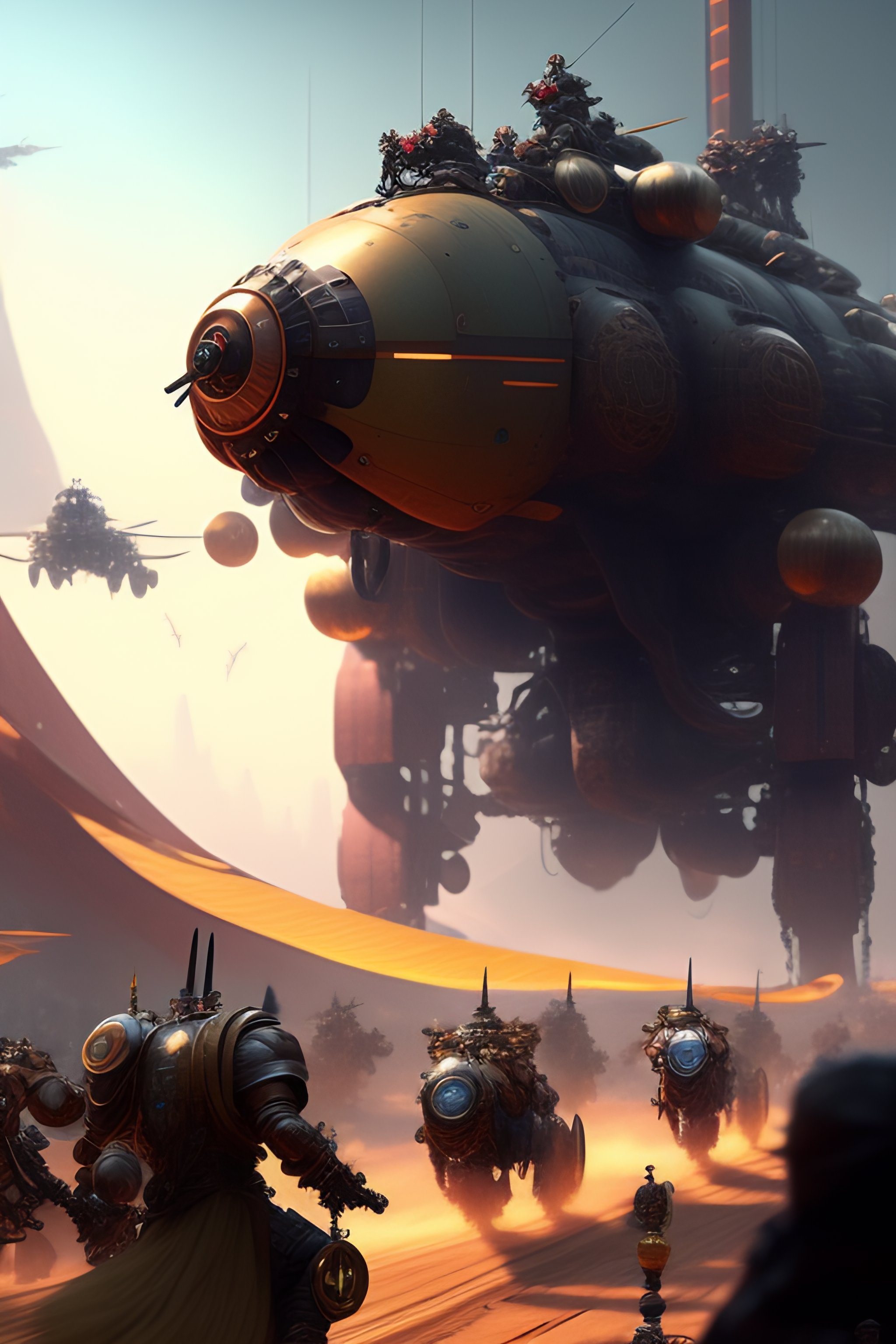 Lexica - A dieselpunk battle scene between steam-powered mechs and ...