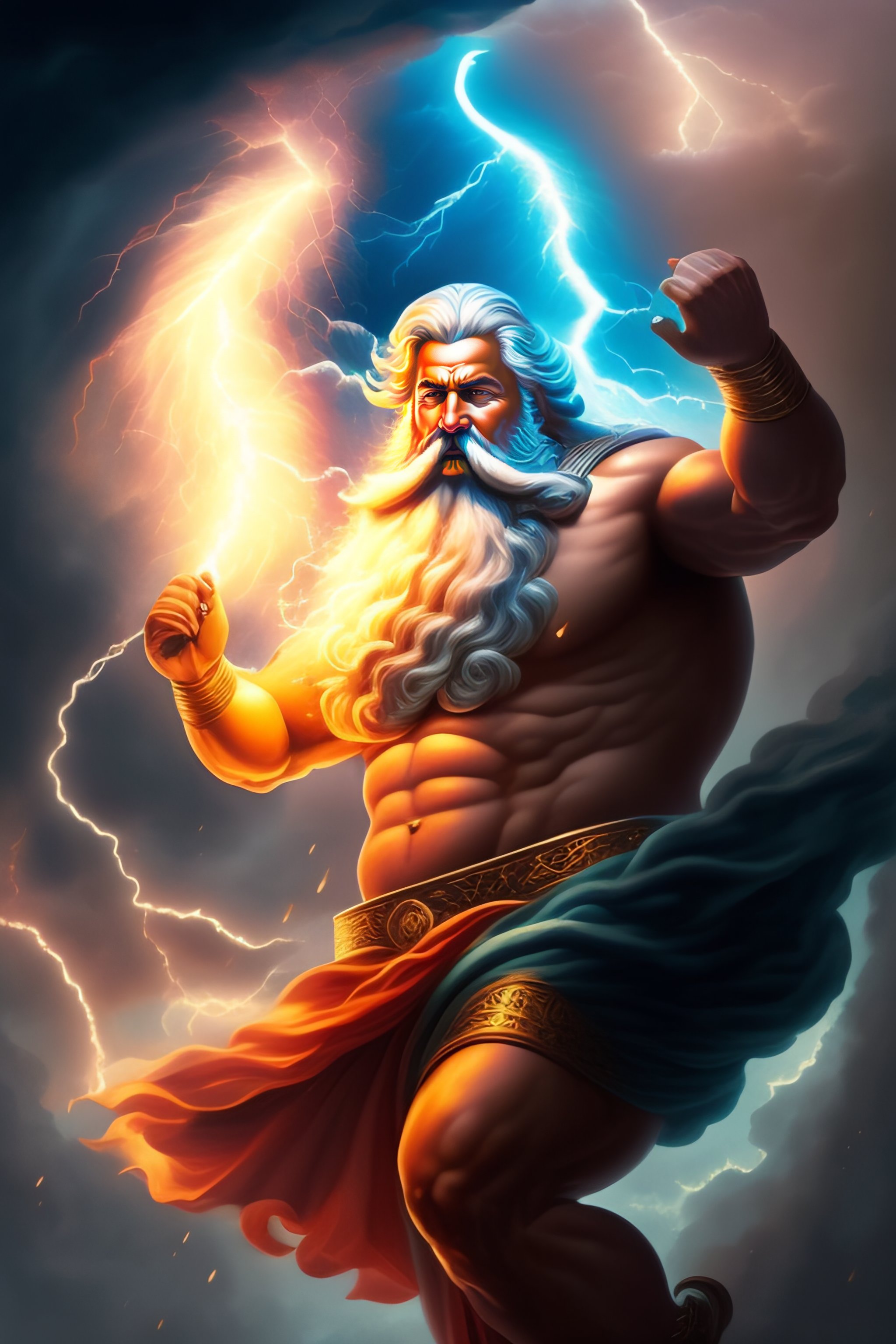 Lexica - Old god zeus, in heaven, with atretic body, angry, throwing ...