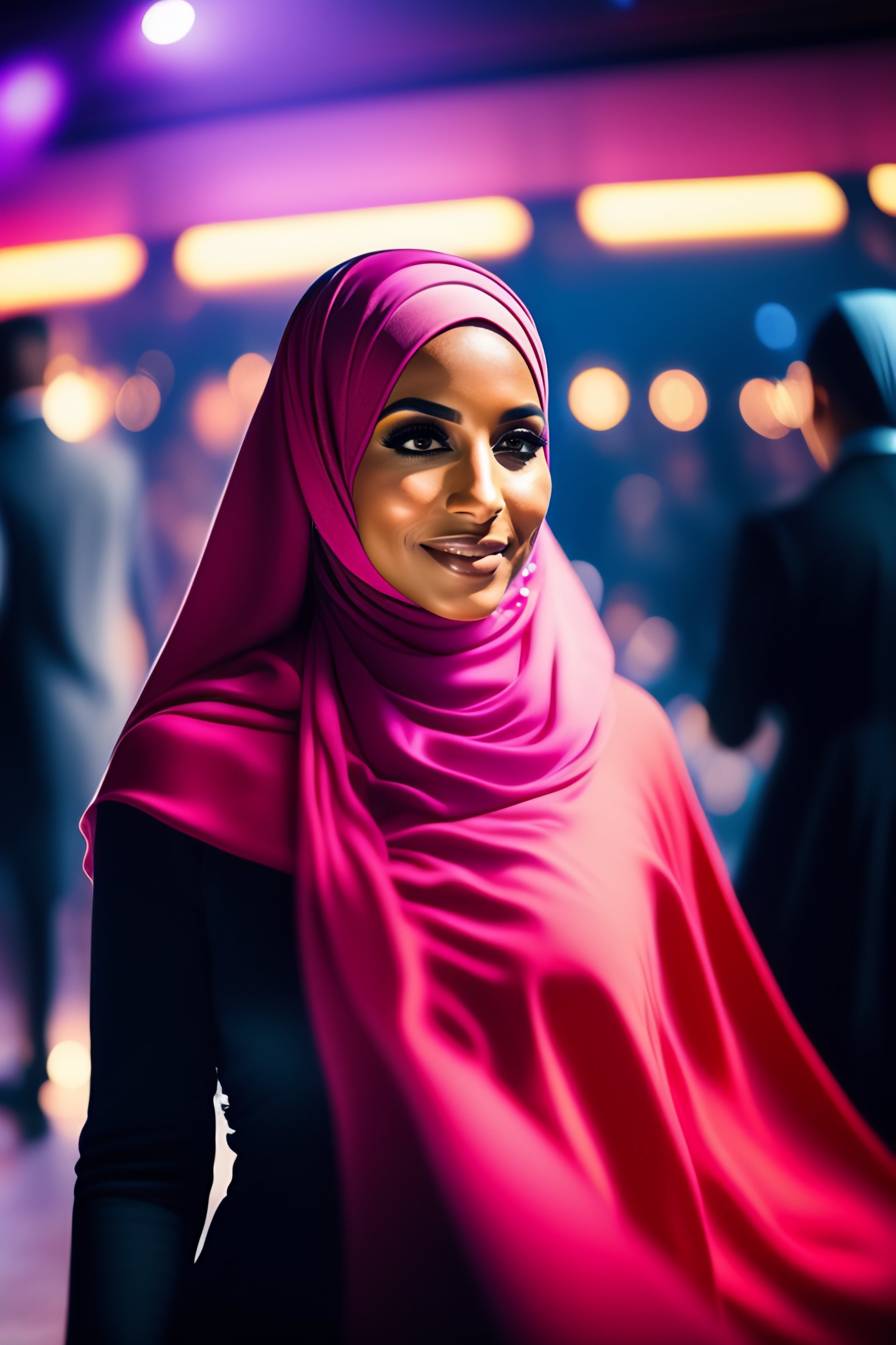 Lexica - Muslim hijabi woman in the club dancing
