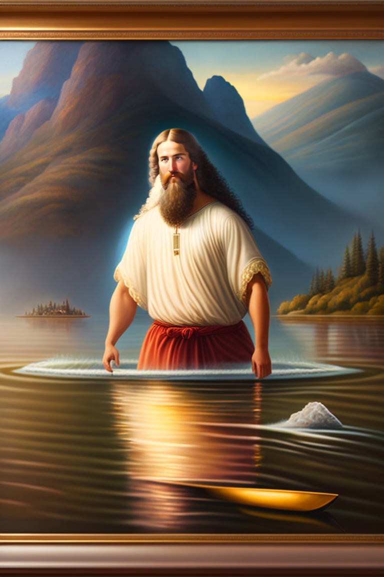 Lexica - Realistic old painting of Jesus walking on a paddle in the ...