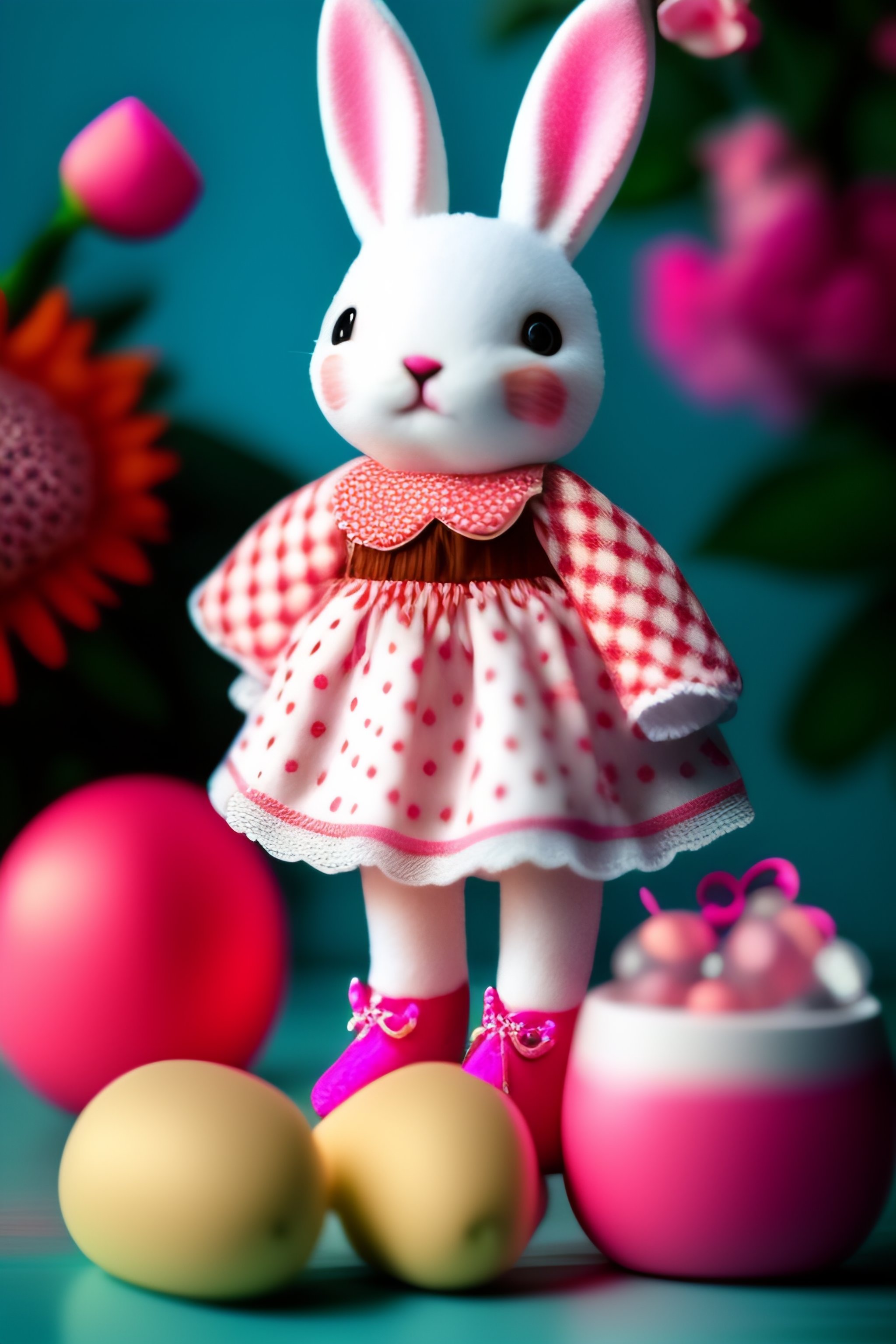 Lexica - Handmade bunny doll wearing cute and cute candy print dress ...