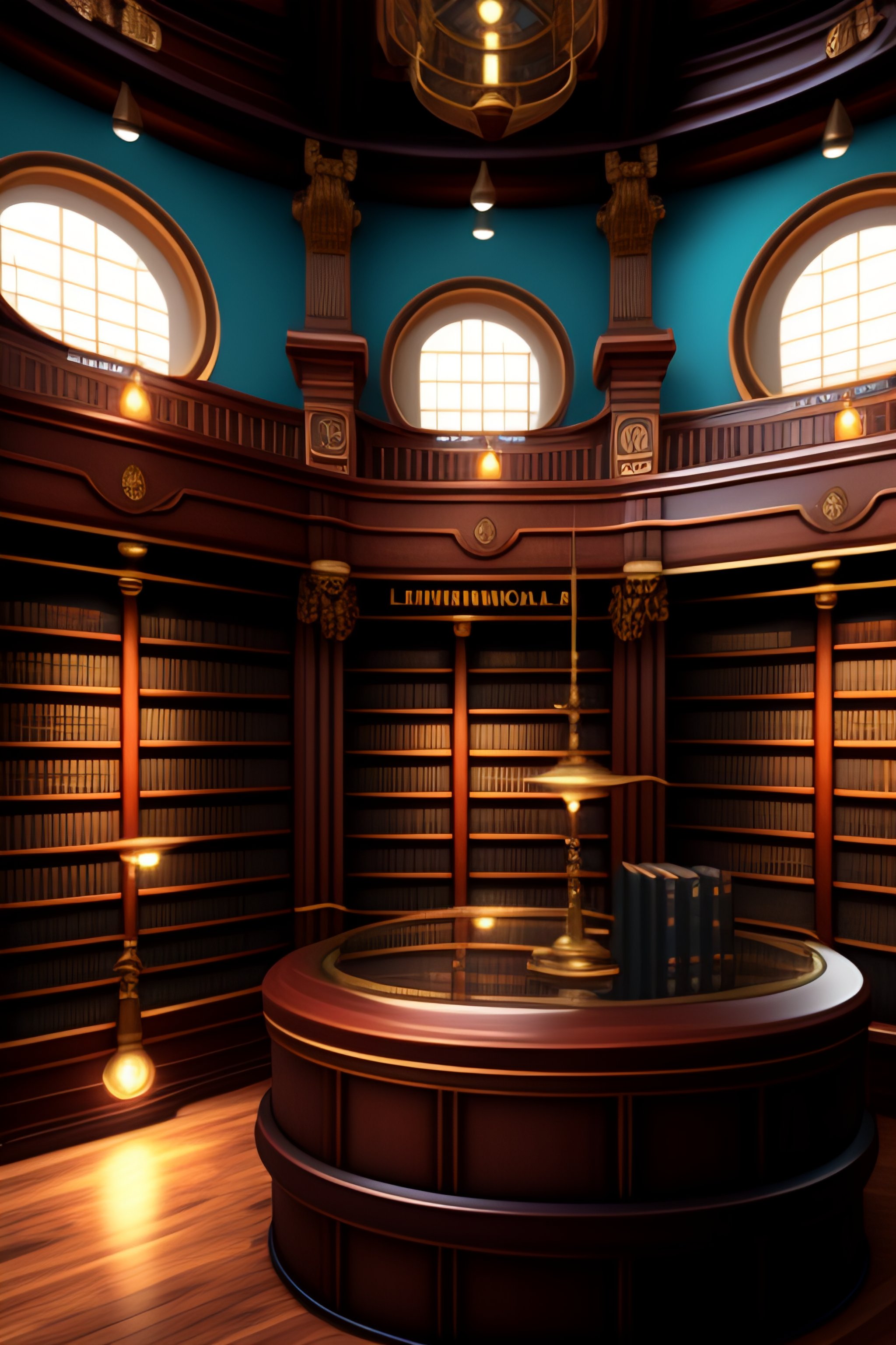 Lexica - Digital illustration of a steampunk library